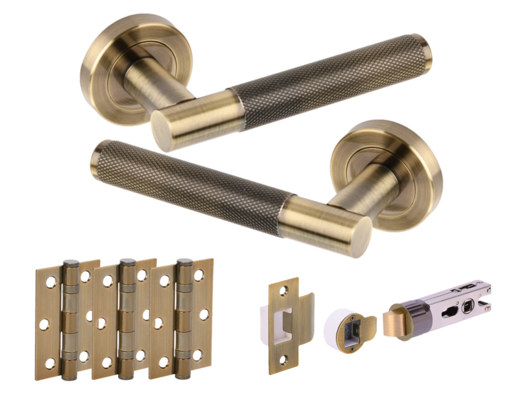 Knurled Antique Brass Bullet Handle Pack at Vivid Doors