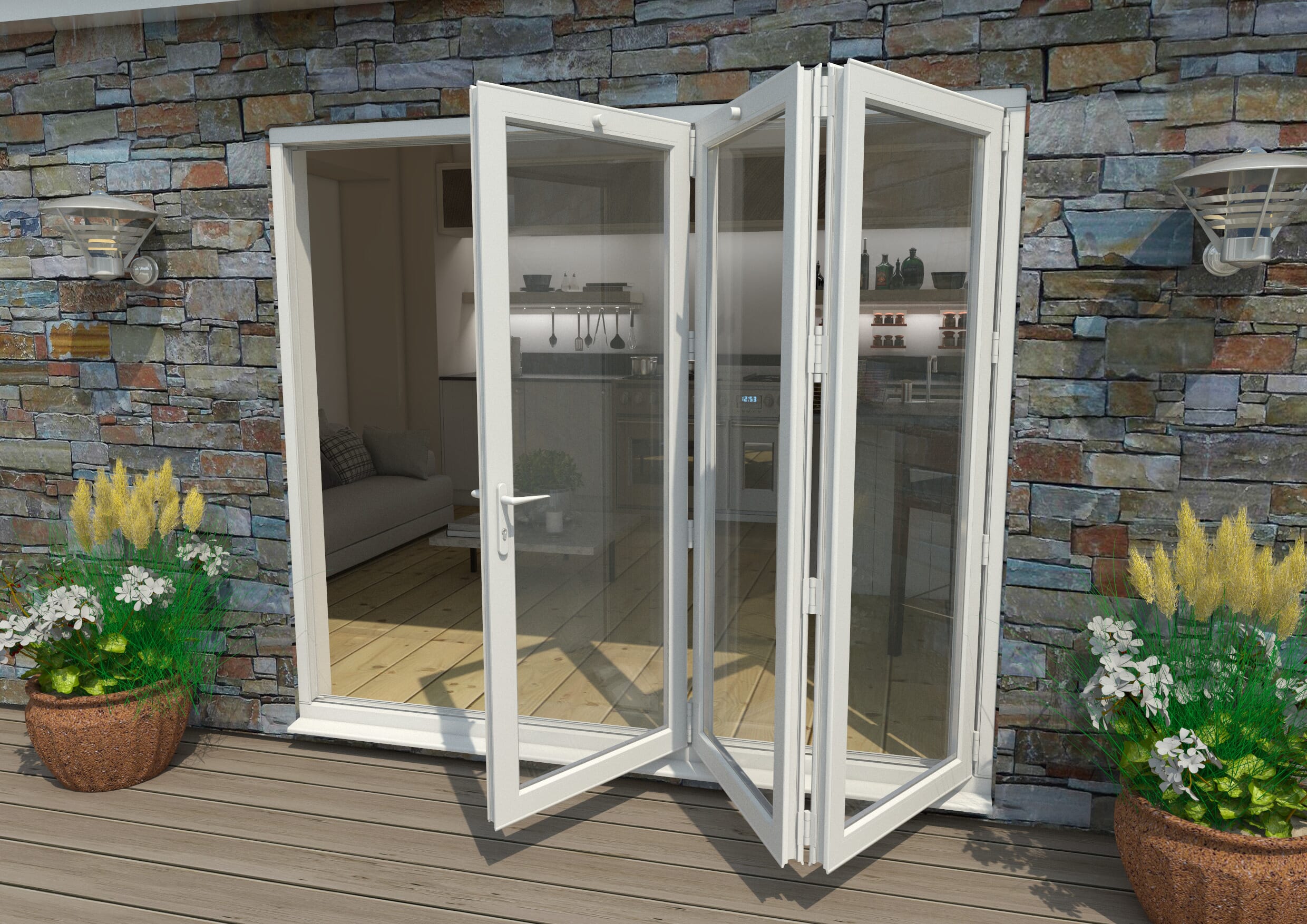 2400mm White Aluminium Bifold Doors - 3 Right | Express Doors Direct