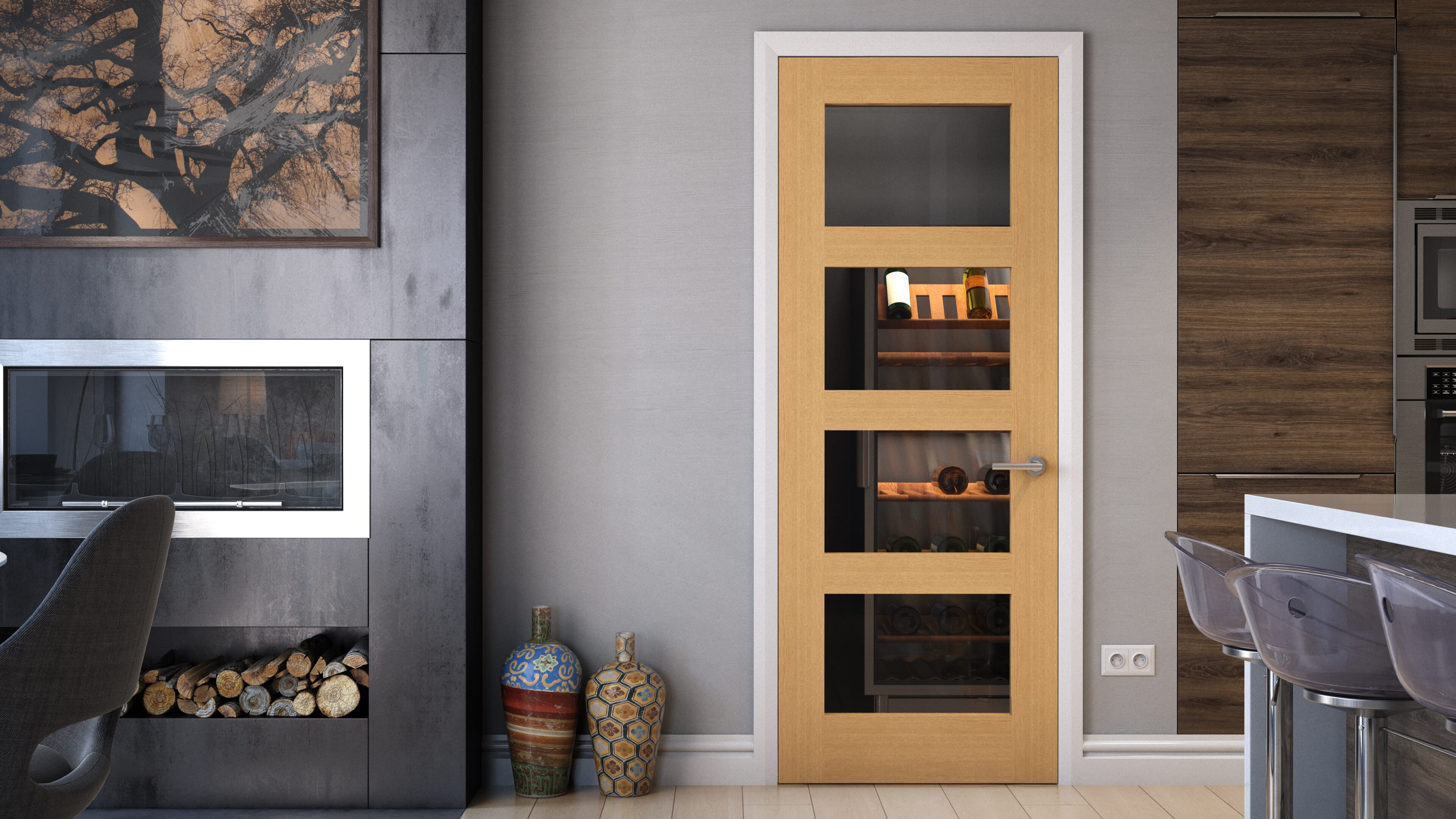 610x1981x44mm (24") Glazed Oak 4 Light Fire Door - Clear Glass at ...