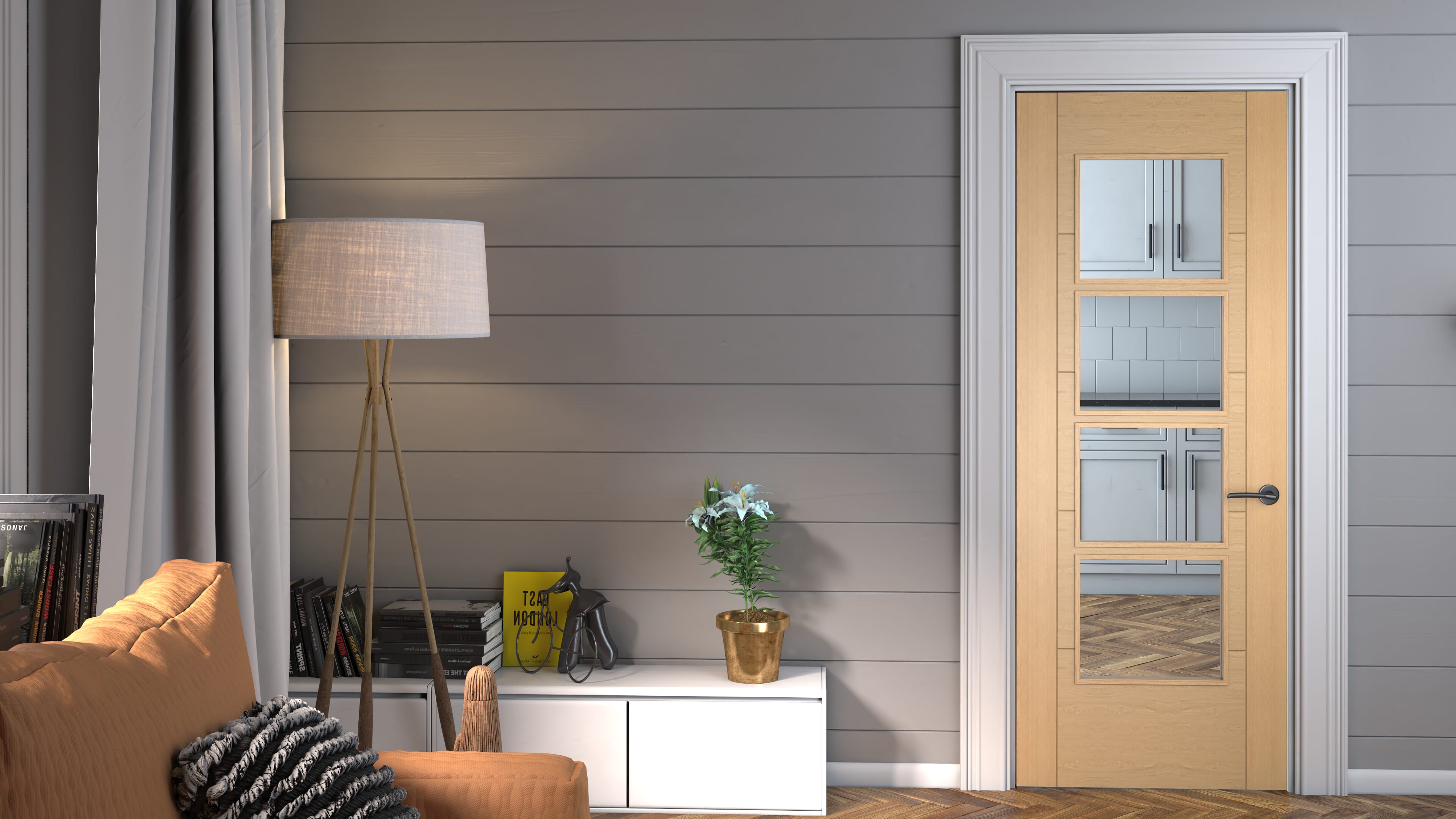 726 x 2040 x 44mm ISEO Oak 4 Light Clear Glass - Prefinished Fire Door ...