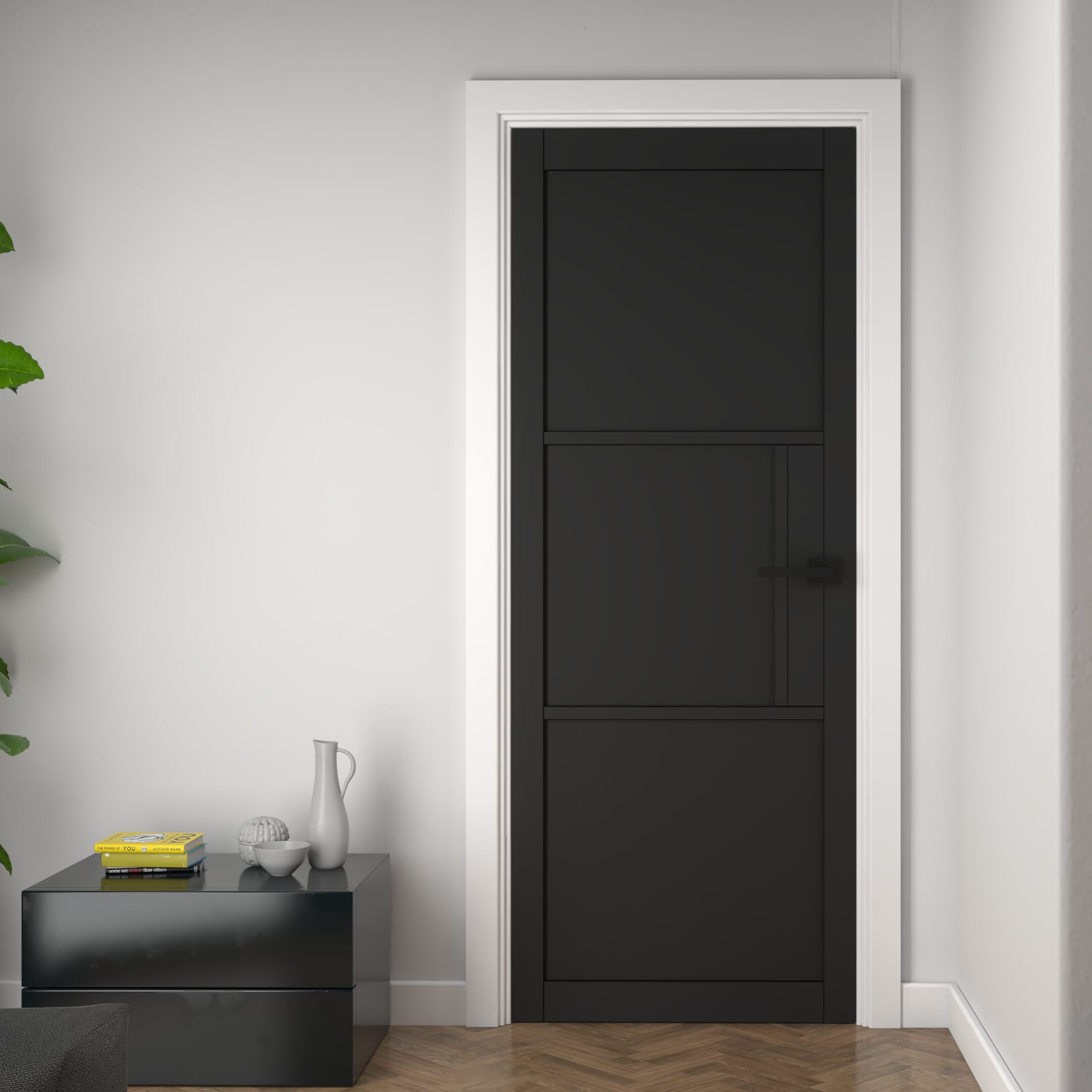 1981 x 686 x 44mm Heritage Black 3 Panel Fire Door at Express Doors Direct