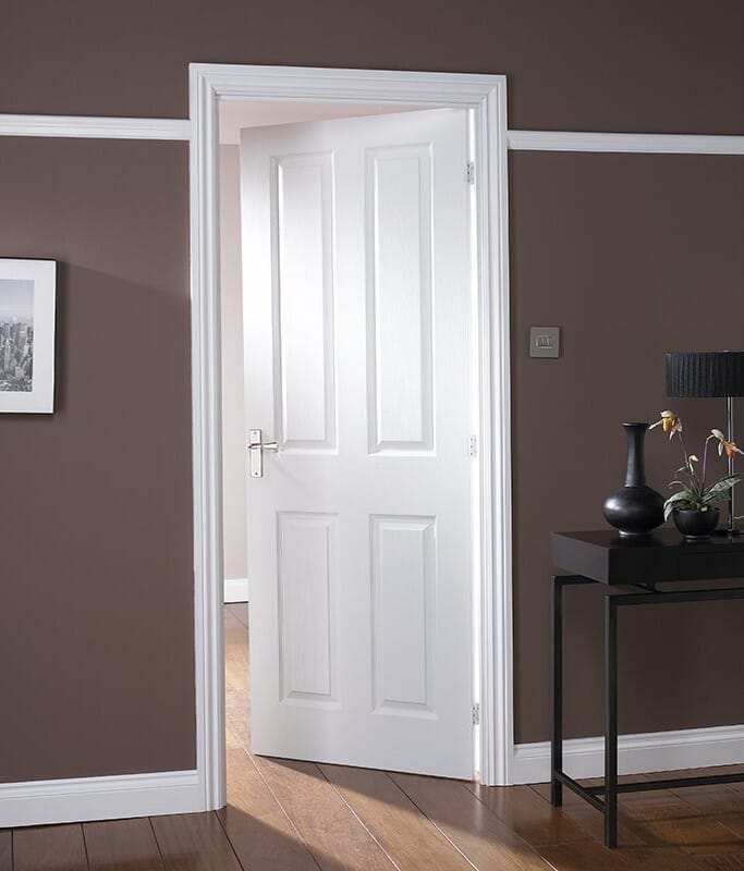 White Moulded Textured 4 Panel Fire Door At Climadoor