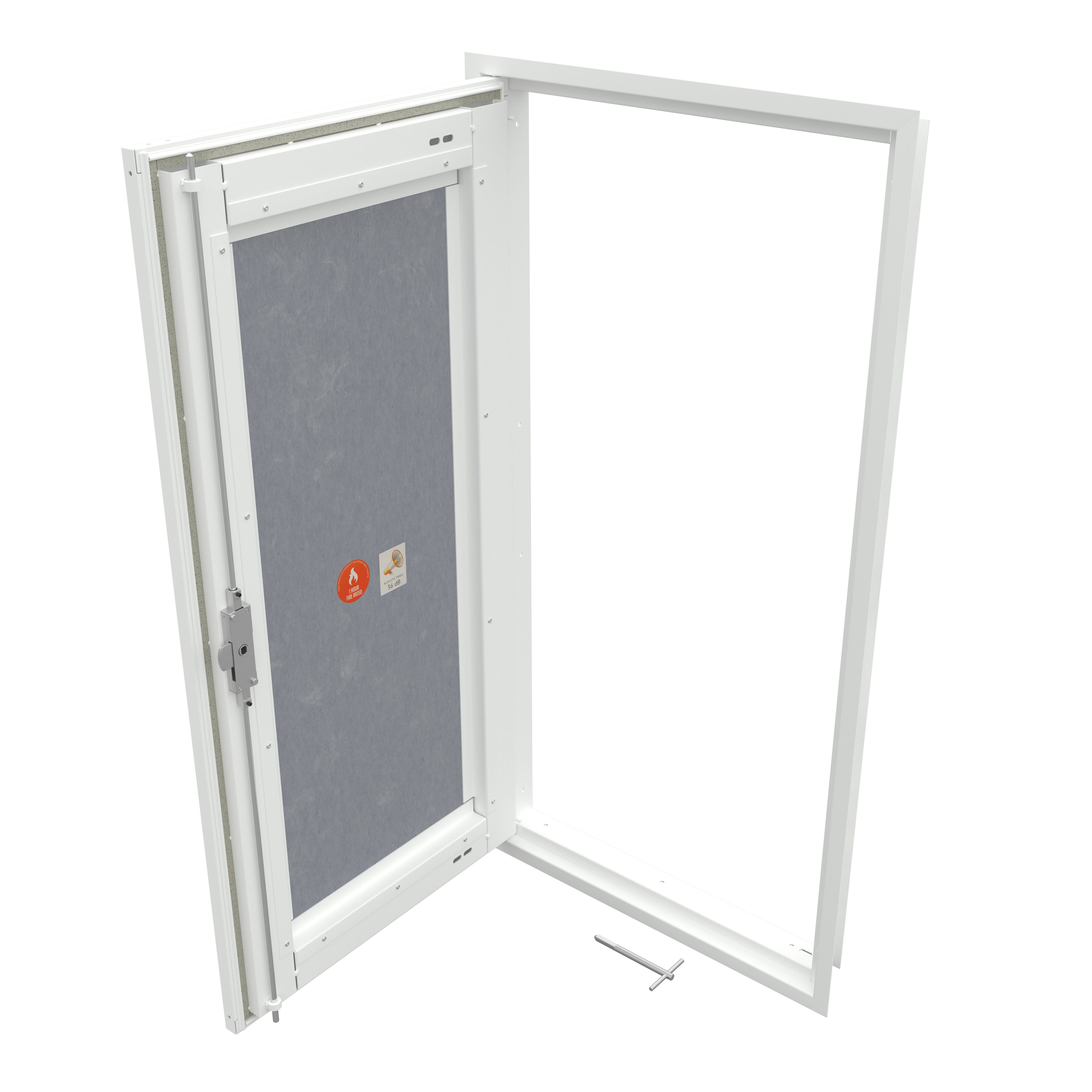 2000x900mm (HxW) RapidFit White Metal 2 Hour Rated Riser Door with Euro ...