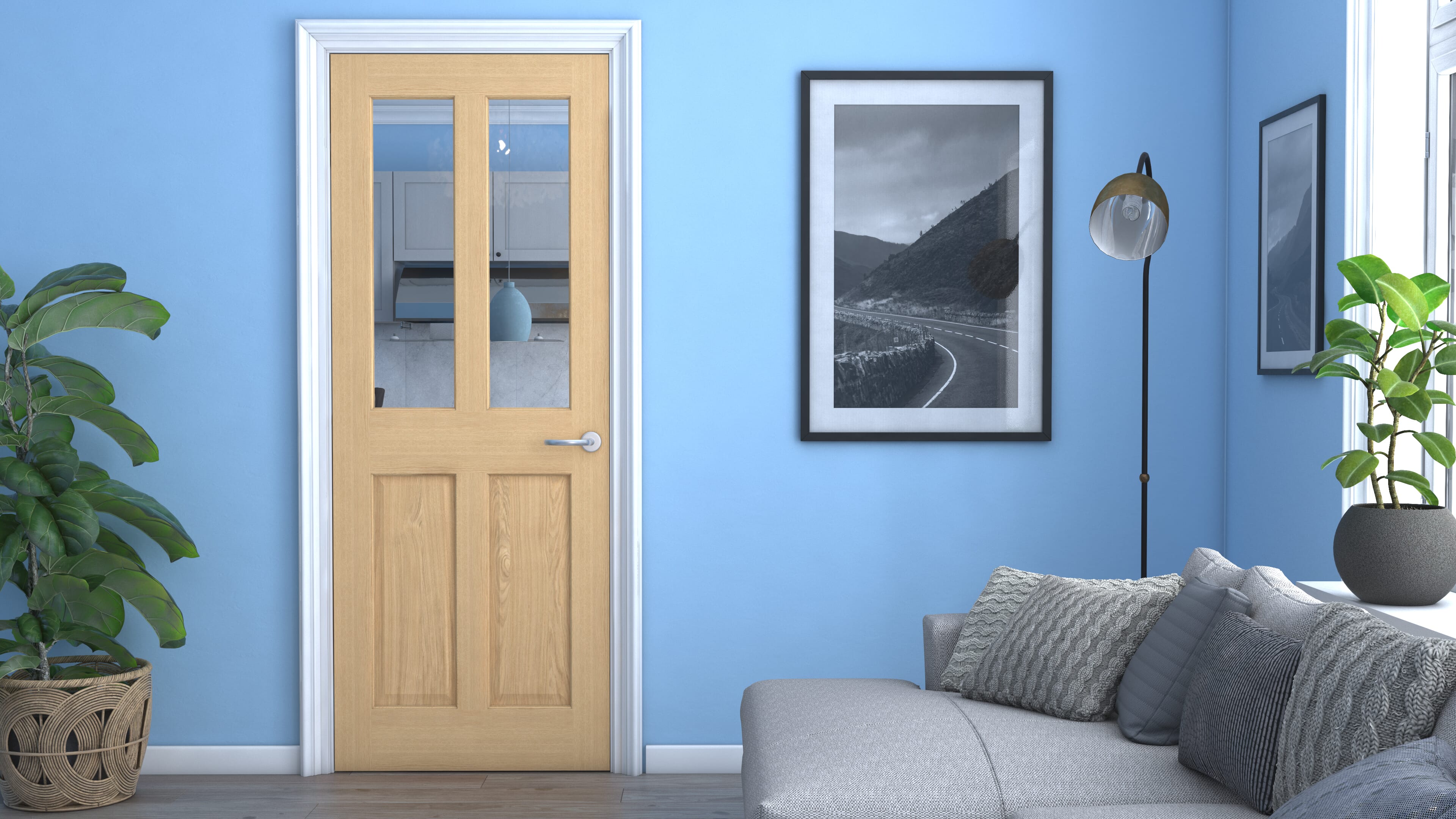 838x1981x44mm (33") Traditional Victorian Oak 4 Panel Clear Glazed Fire ...