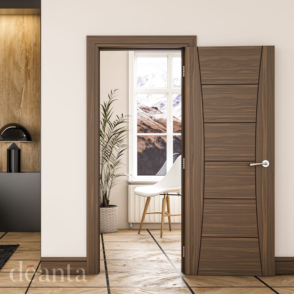 Pamplona Walnut Prefinished Fd30 Fire Door Set At Express Doors Direct