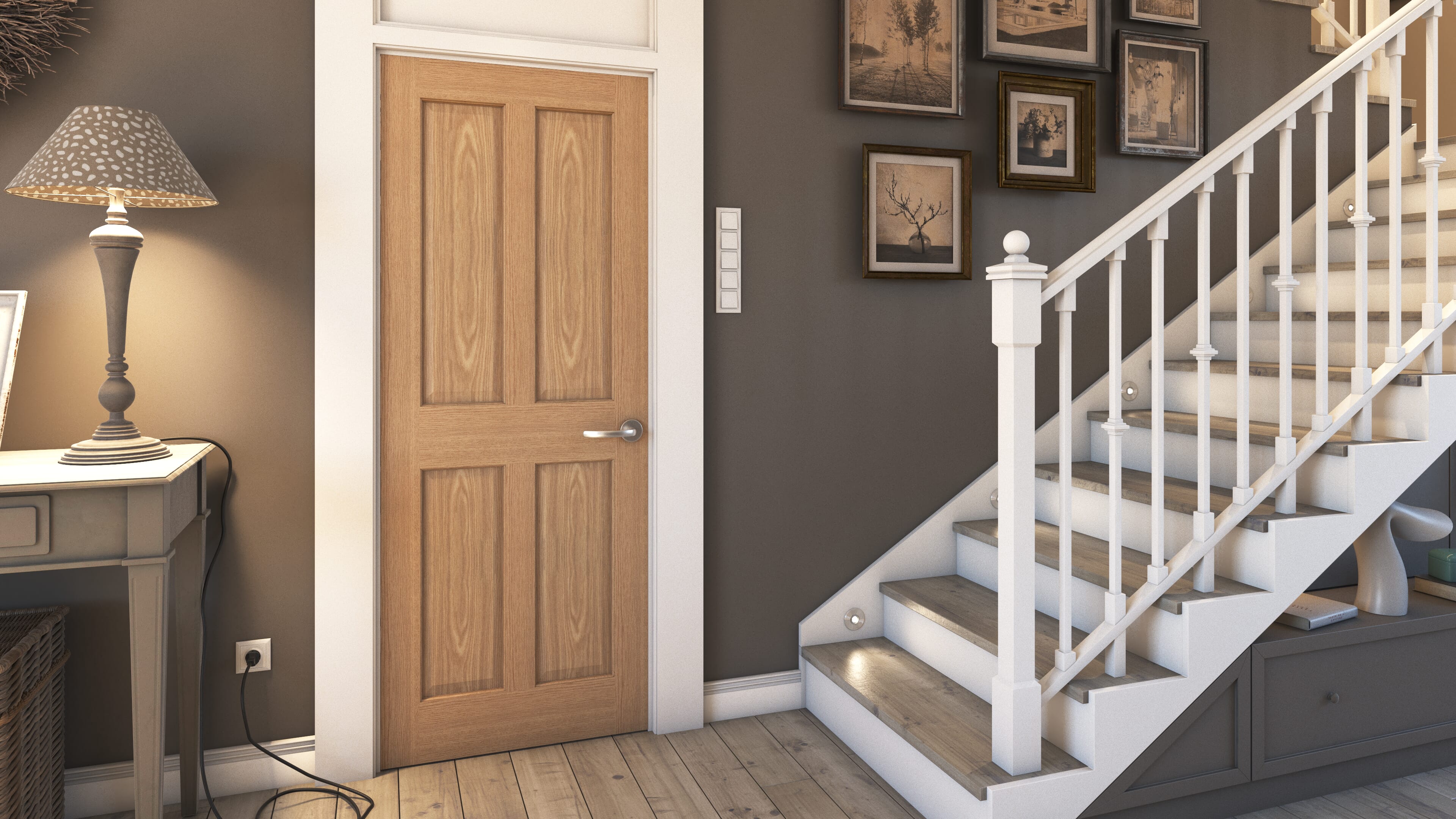 Flush Oak Solid Core - Prefinished Fd30 Fire Door Set At Climadoor