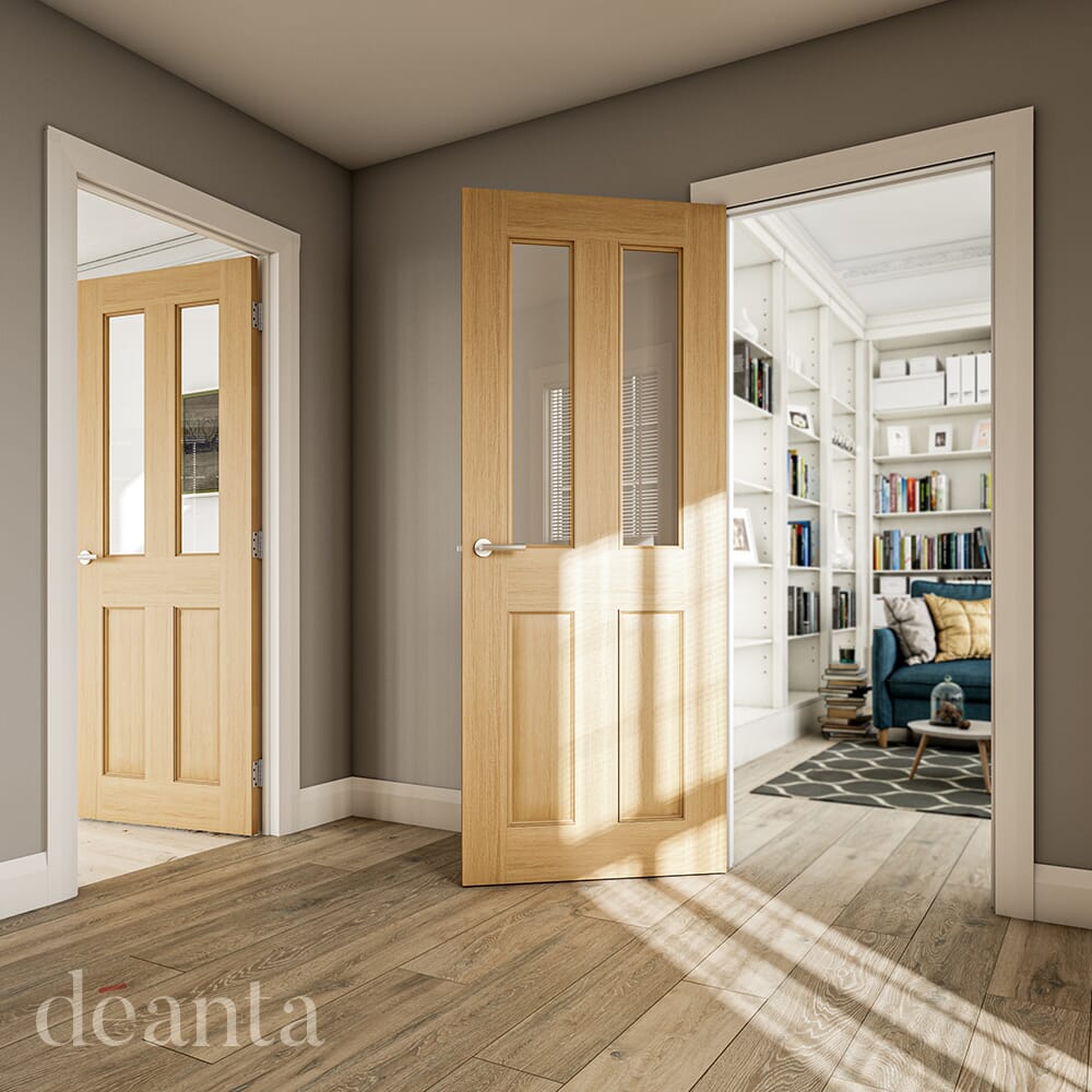 Bury Oak Glazed Prefinished FD30 Fire Door Set at Express Doors Direct