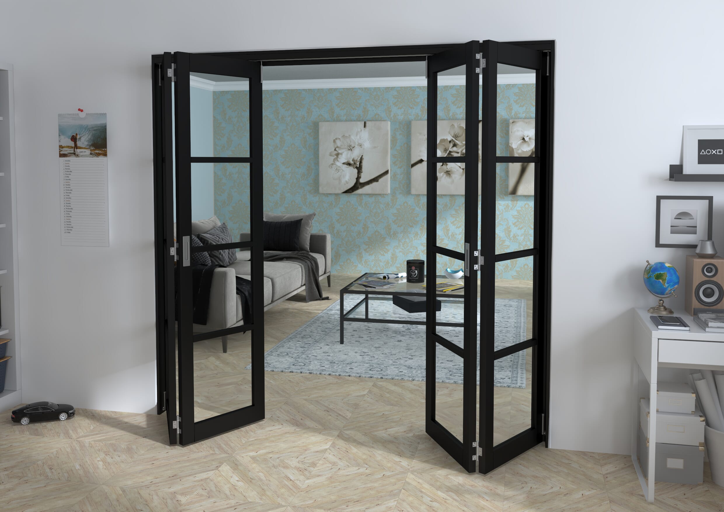 Black Kensington 4l 4 Door Roomfold Grande (2 + 2 X 533mm Doors) At Climadoor