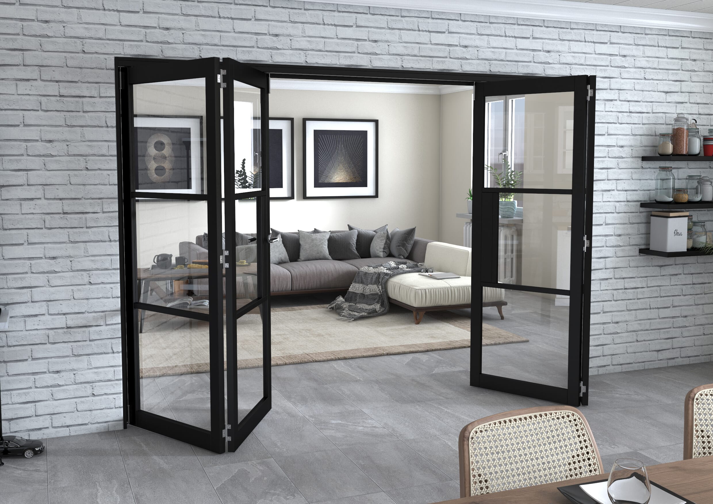 3136x2060x133mm Black Heritage Glazed Roomfold Grande (2+2) at Vivid Doors