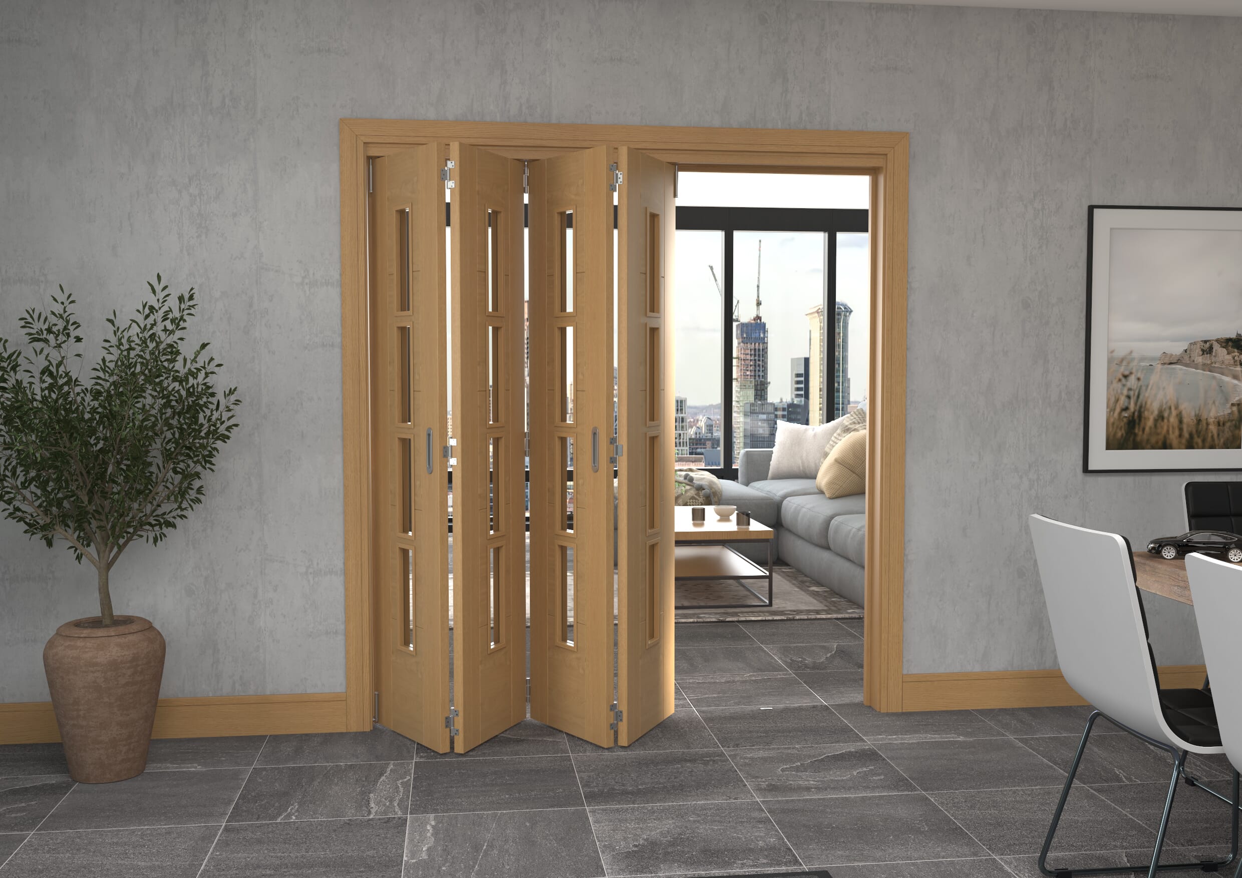 Iseo Oak 4 Light Clear 4 Door Roomfold Grande (4 + 0 x 457mm Doors) at ...