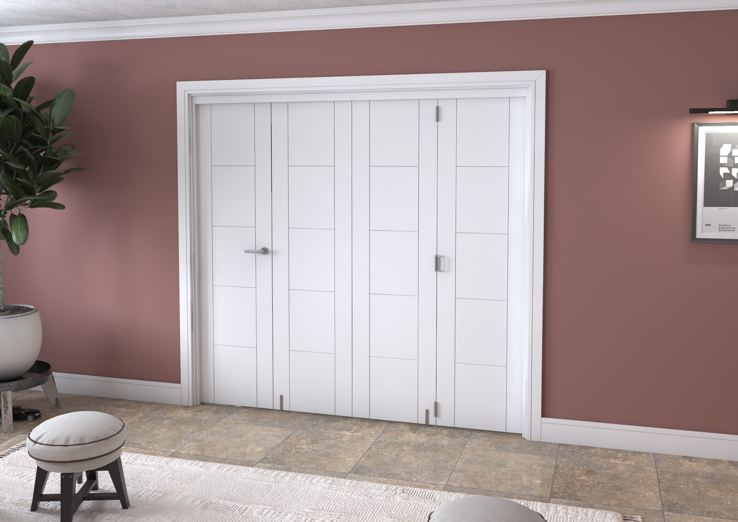 2220x2060x133mm White ISEO Roomfold Grande (3+1) at Vivid Doors