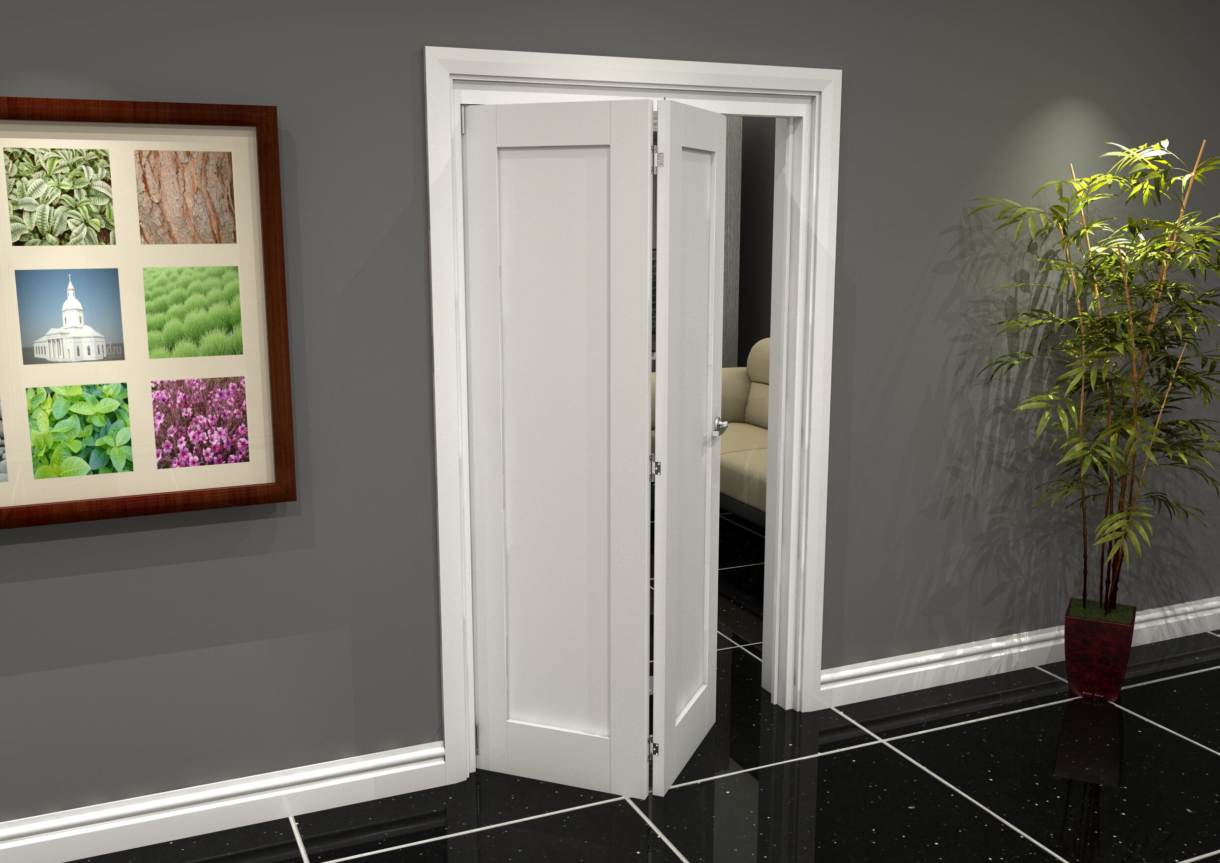 White Shaker 1 Panel 2 Door Roomfold Grande (2 + 0 X 610mm Doors ...