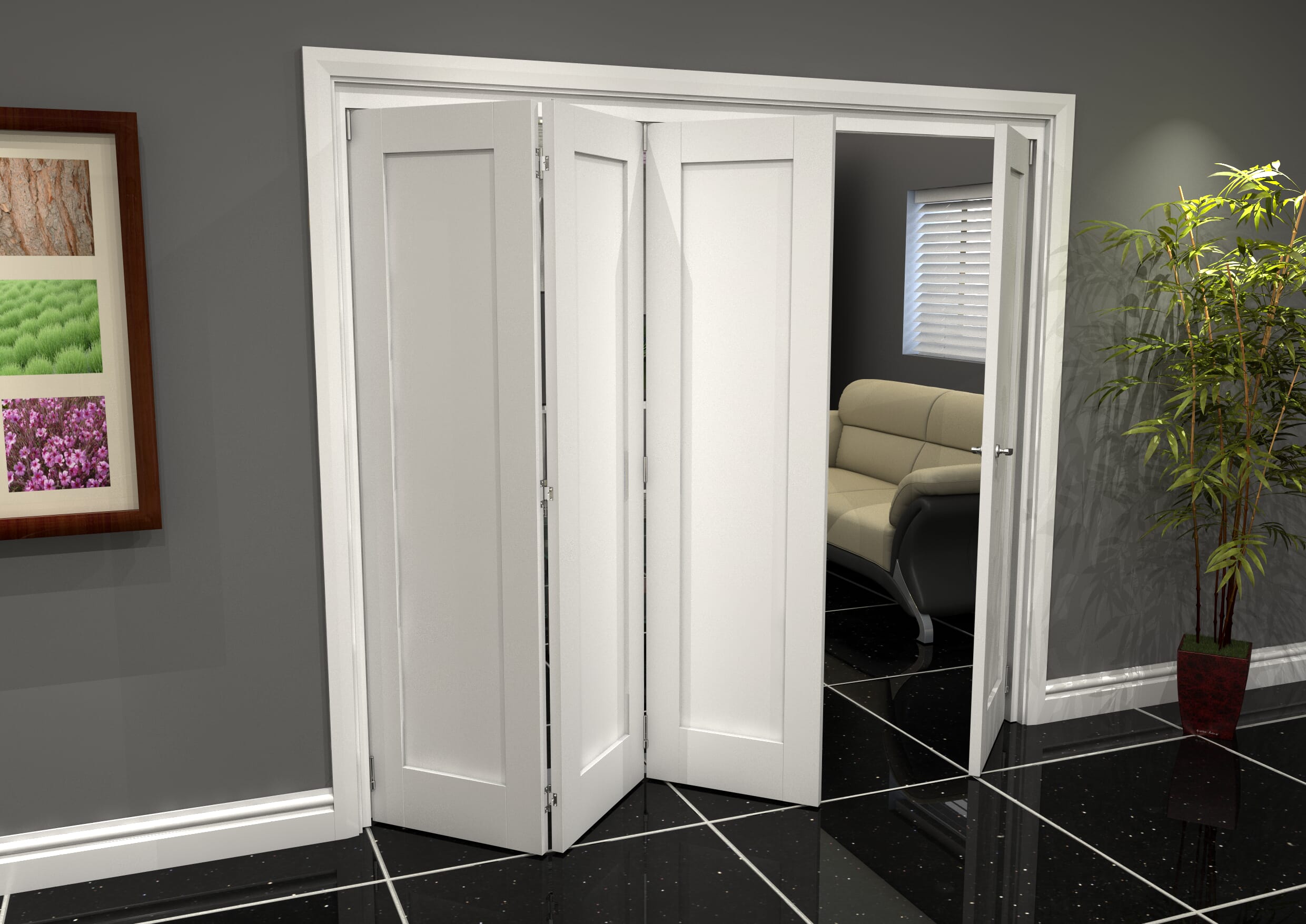 White Shaker 1 Panel 4 Door Roomfold Grande (3 + 1 X 610mm Doors ...