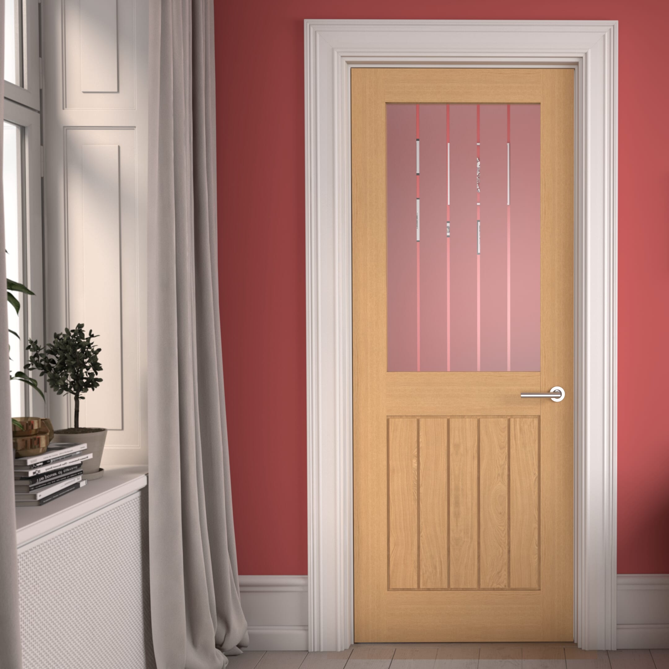 1981 x 686 x 35mm (27") Mexicano Oak Half Light - Frosted with Clear ...