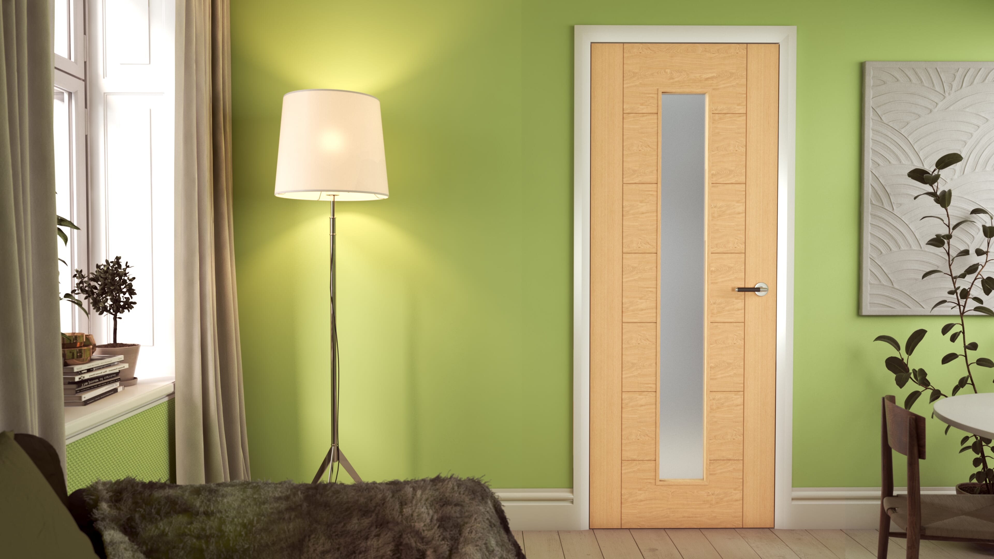 1981 x 686 x 35mm (27") Modern 7P Oak Frosted Glazed Internal Door ...