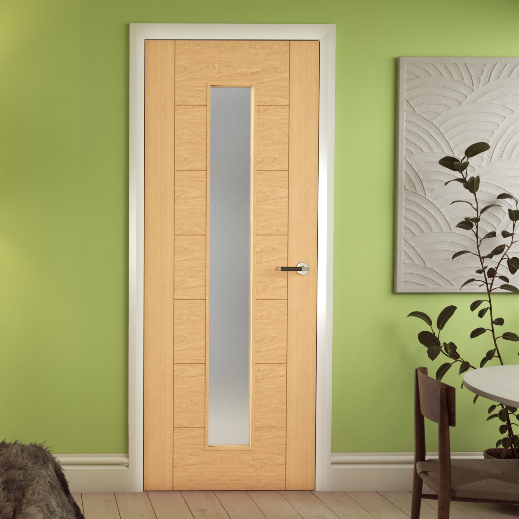 1981 x 762 x 35mm (30") Modern 7P Oak Frosted Glazed Internal Door ...