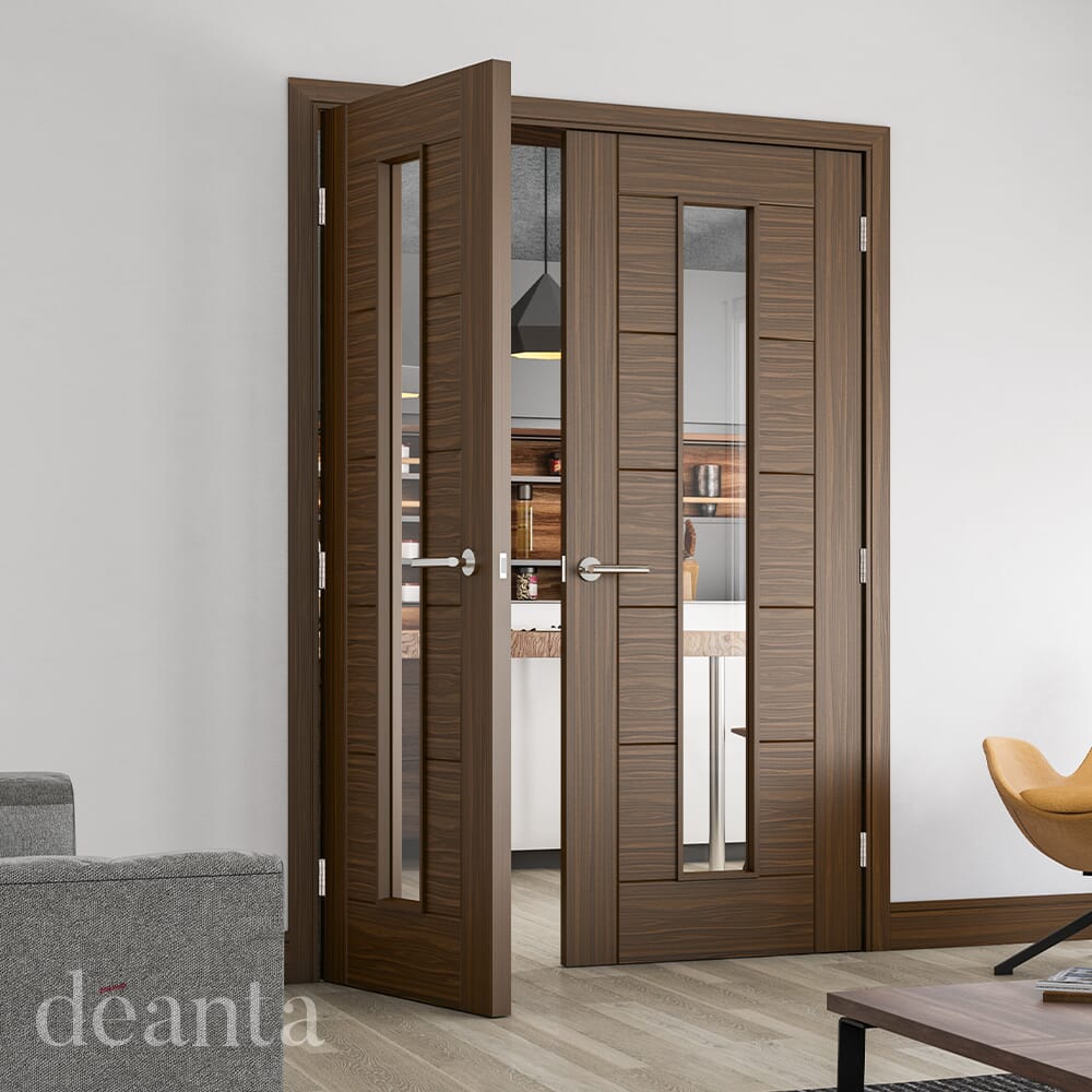 2040 x 726 x 40mm Seville Walnut Glazed Internal Door (40UK16CGWX726 ...