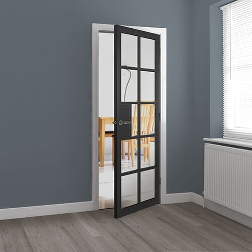 Plaza Black Clear Glazed Internal Doors at Vibrant Doors