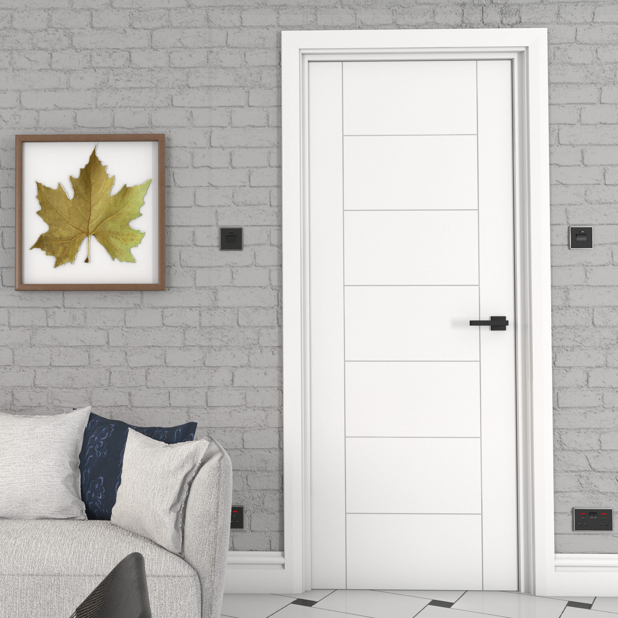 2032 x 813 x 35mm Modern 7 Panel White Internal Doors at Vibrant Doors