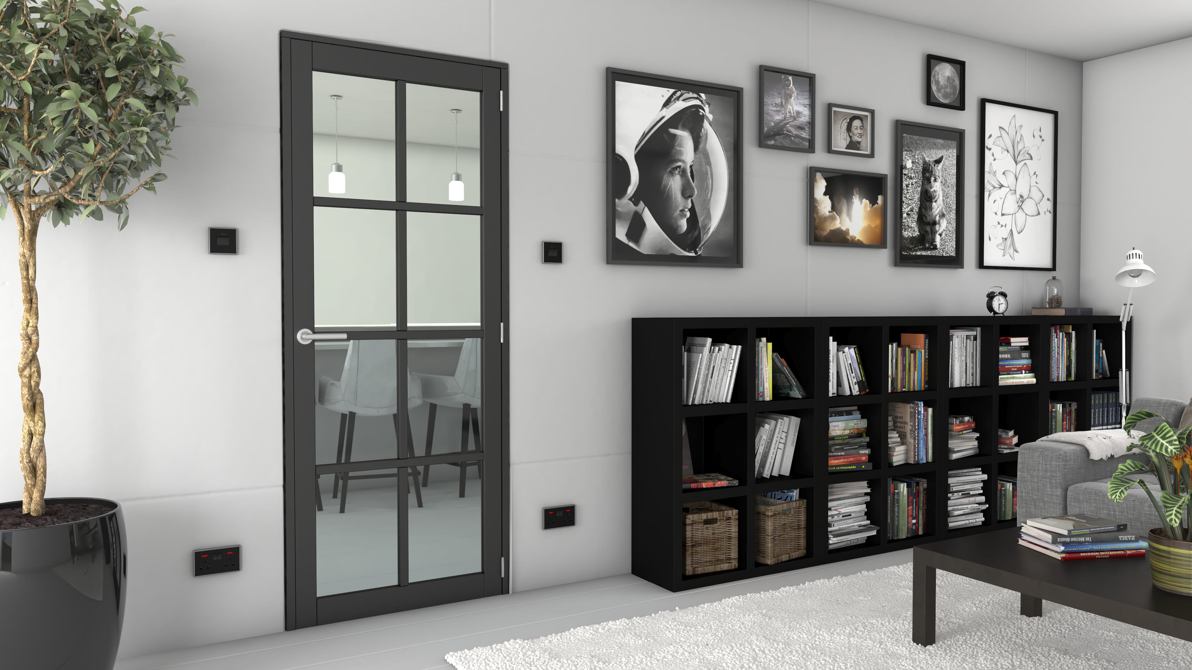 1981 x 838 x 35mm Mayfair Black 8L Glazed Internal Doors at Express ...