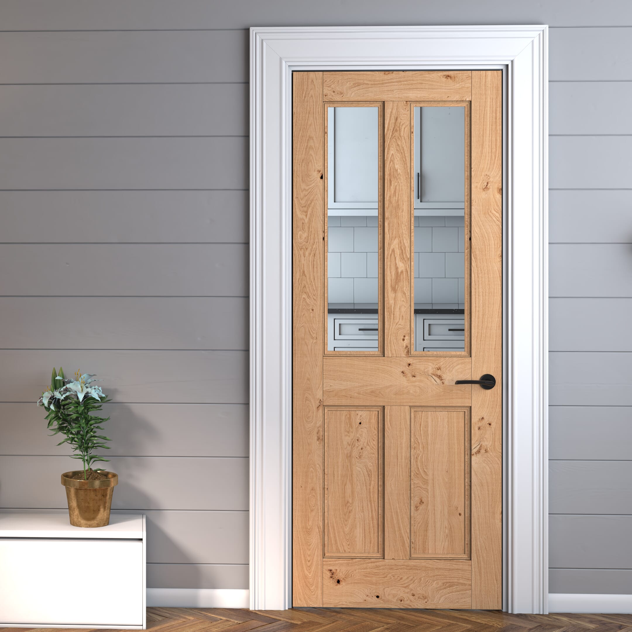 1981mm x 762mm x 35mm (30") Rustic Oak Edwardian Clear Glazed ...