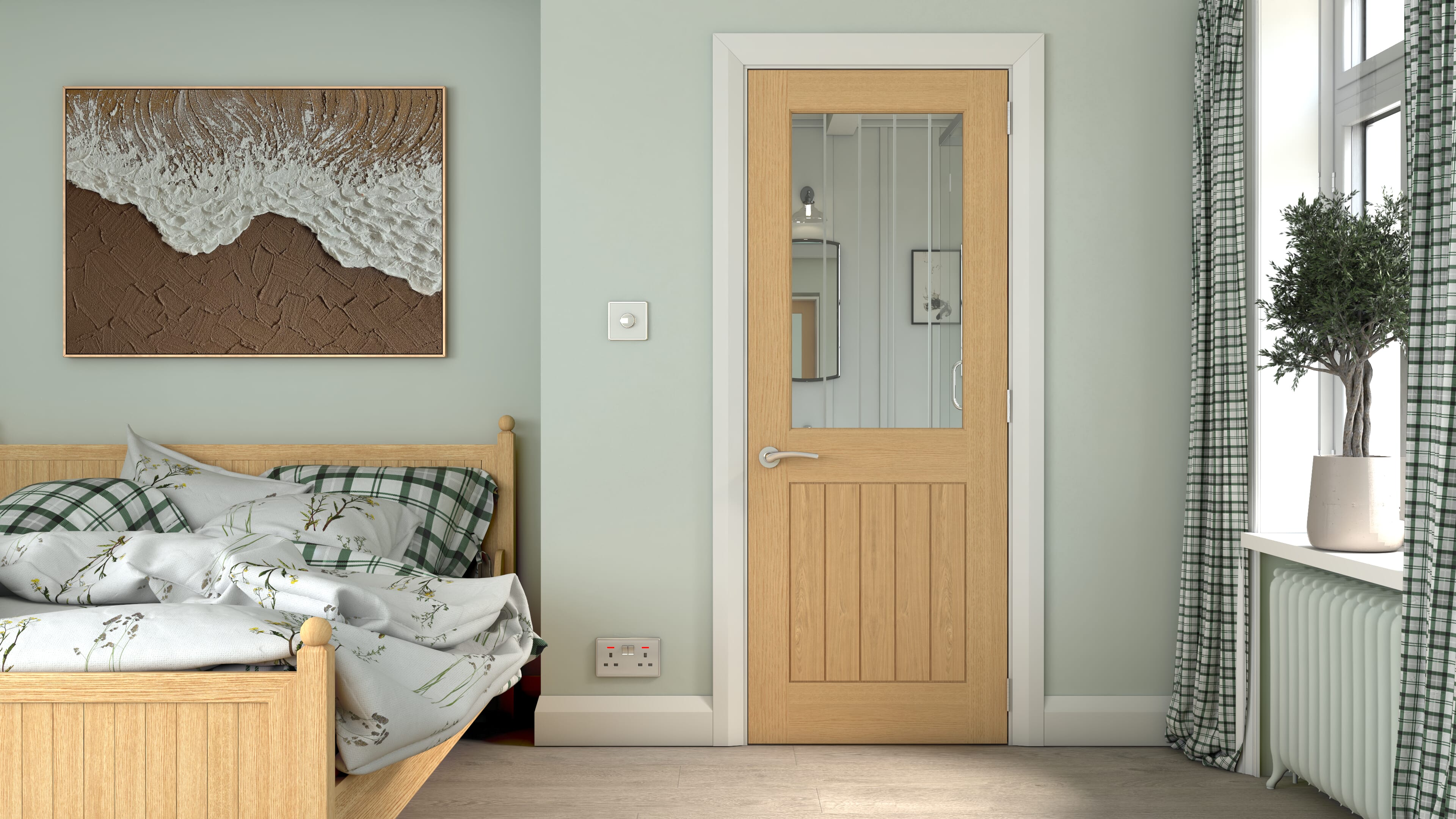 686x1981x35mm (27") Cottage Oak Clear Glass with Frosted Lines ...