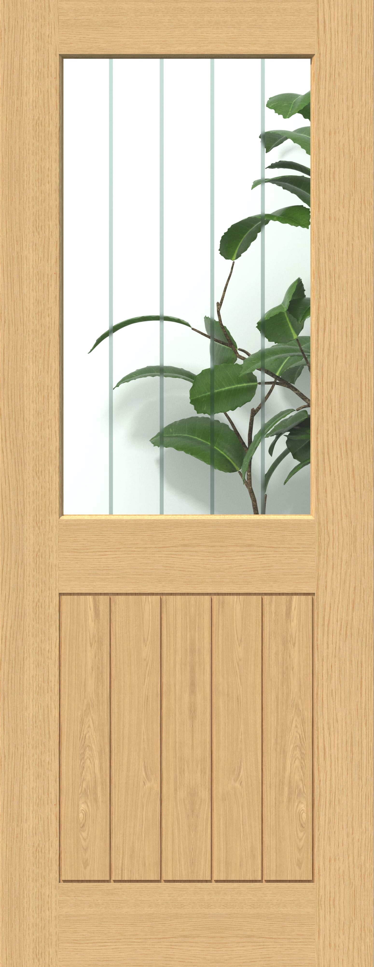 726x2040x40mm Cottage Oak Clear Glass with Frosted Lines - Prefinished ...