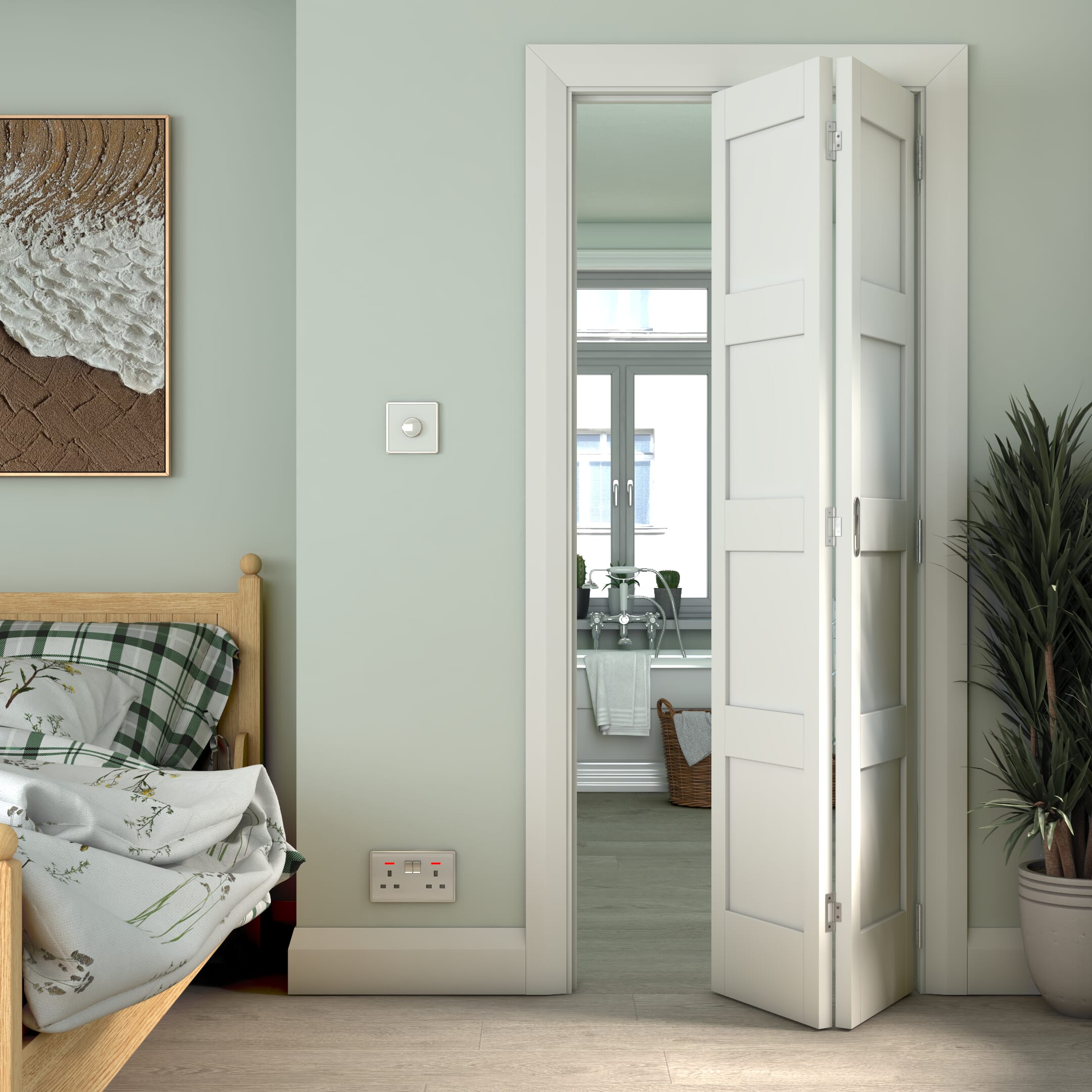 762x1981x35mm (30") White Shaker 4 Panel Bi-fold Doors at Vibrant Doors