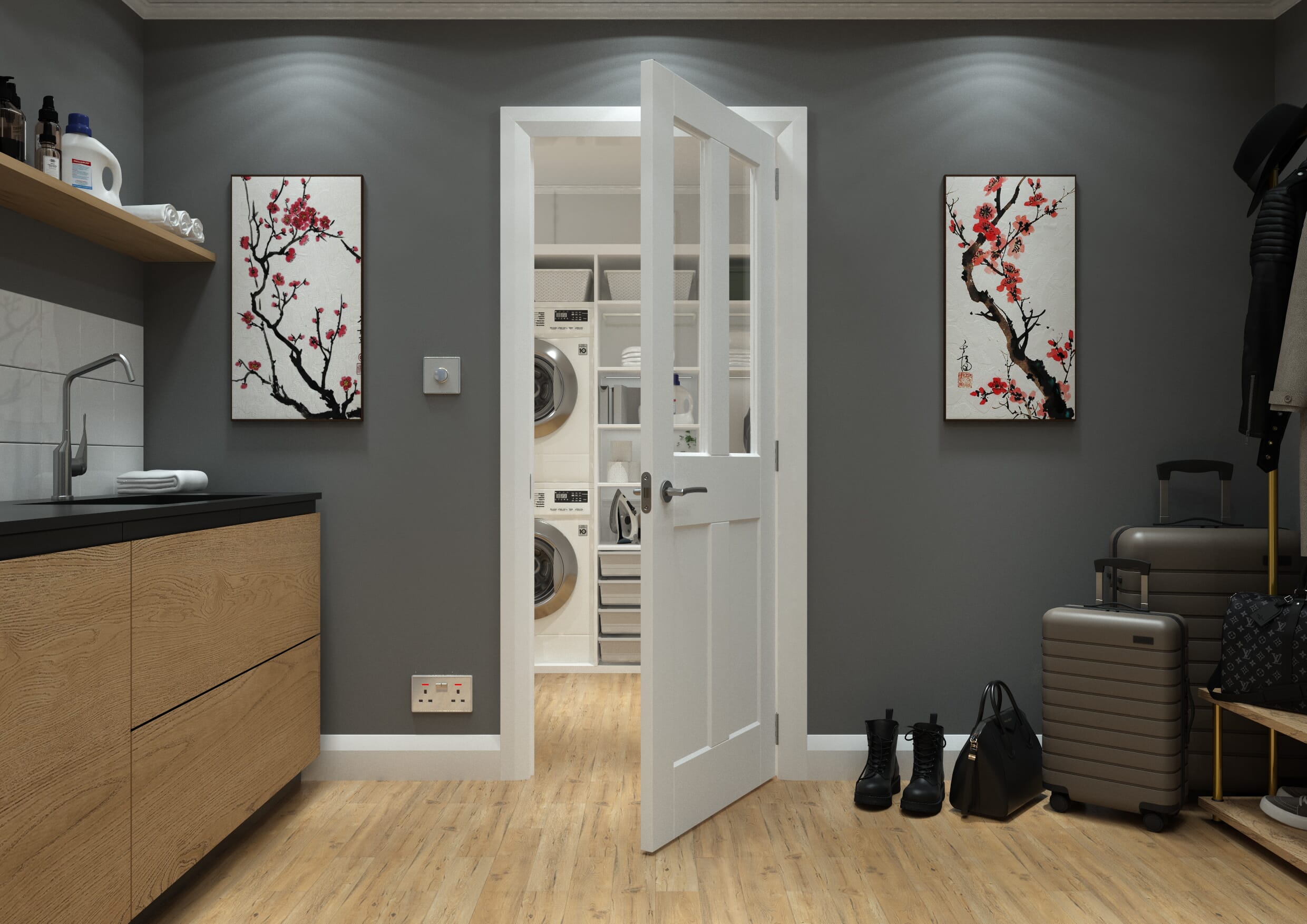 1981x838x35mm (33") White Smooth Flat 4 Panel Clear Glass Internal ...