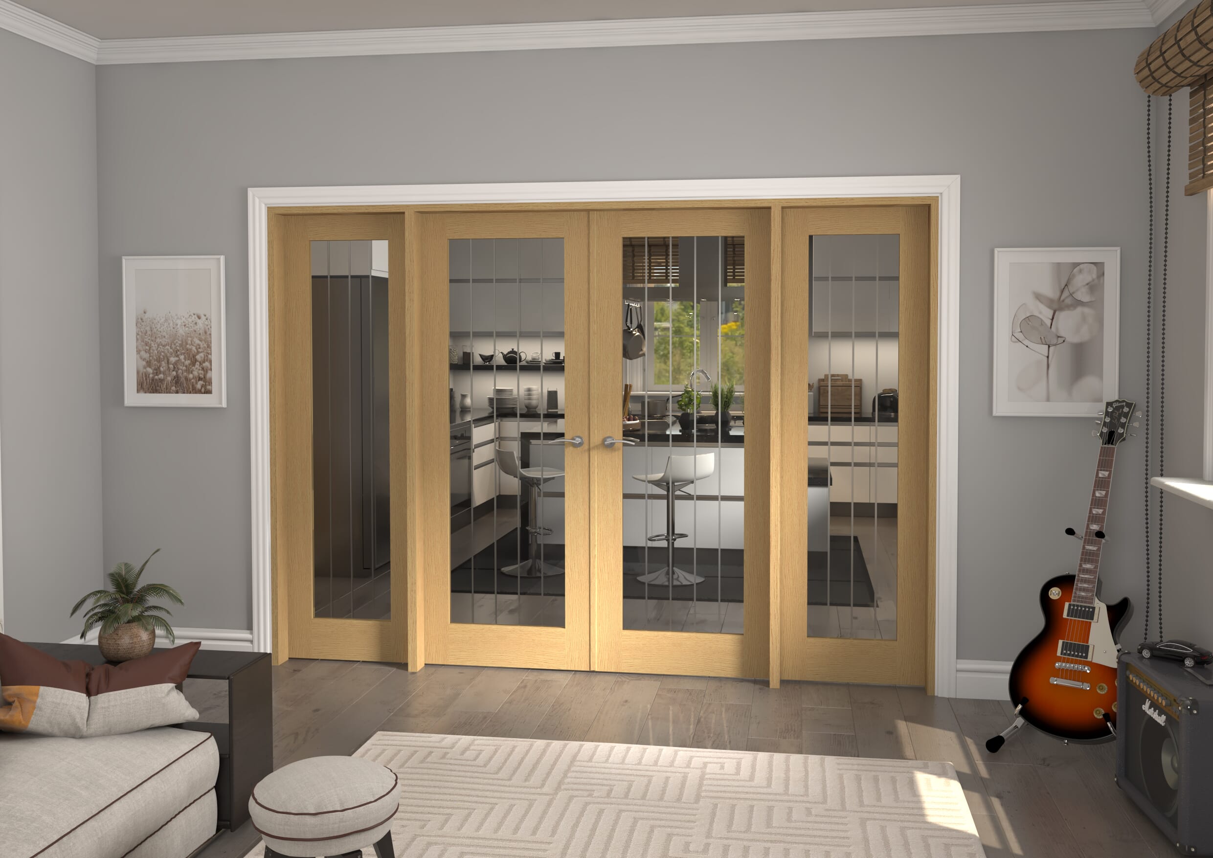 Mexicano P10 Glazed Oak French Door Set at Vivid Doors