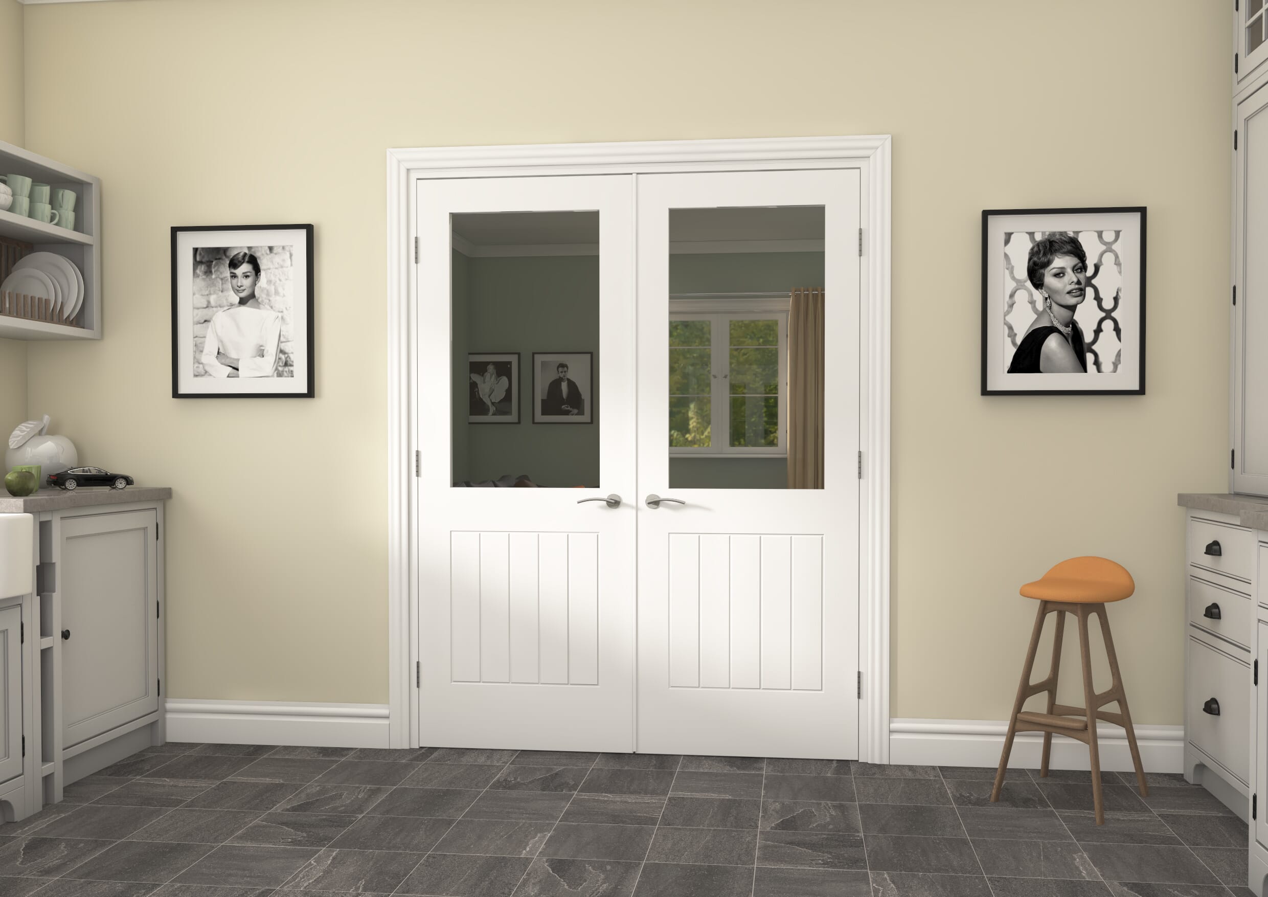 Suffolk White Clear Glazed French Door Set at Vibrant Doors