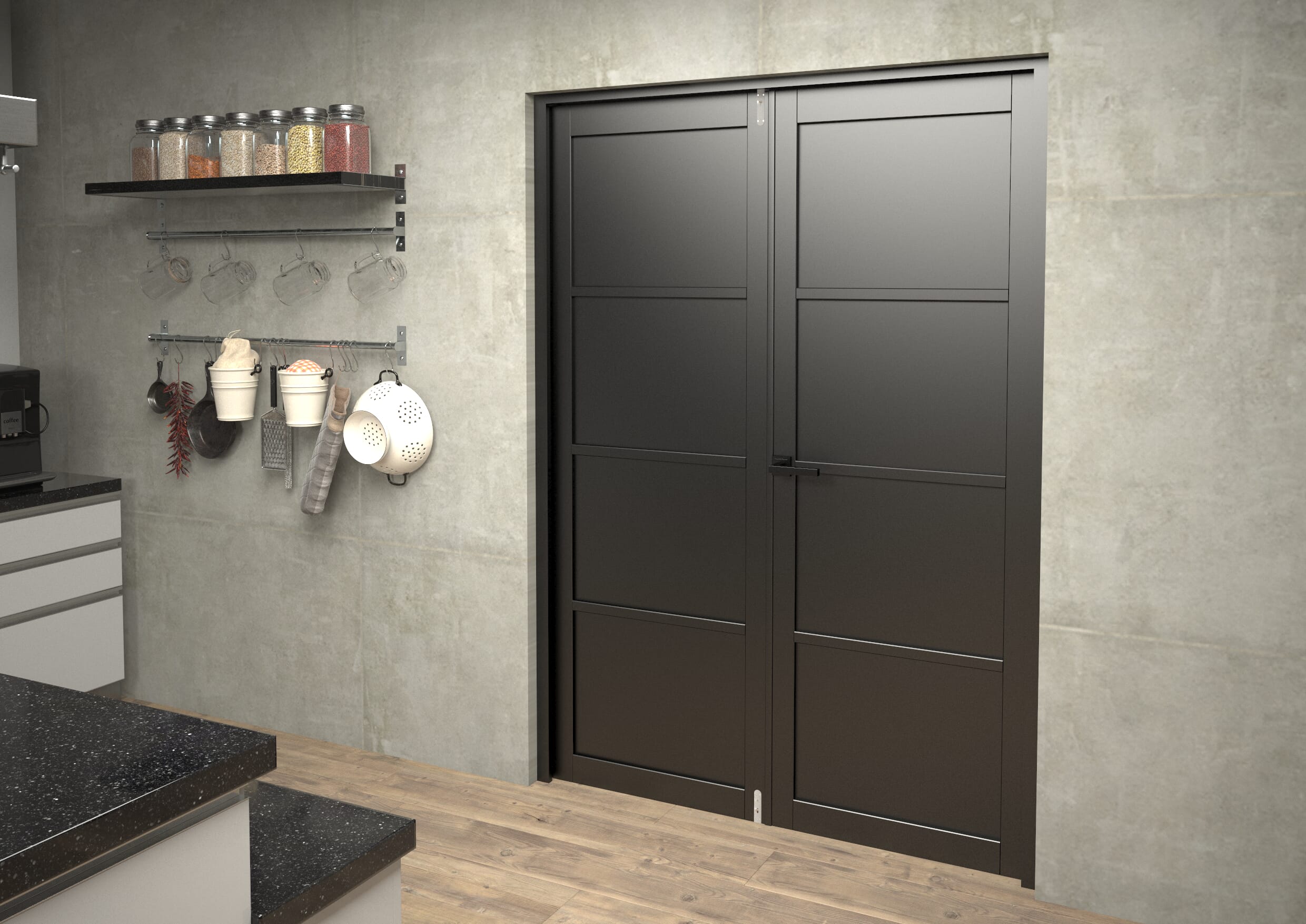 Black Kensington 4P French Door Set 1428mm(W) x 2021mm(H) at Vibrant Doors