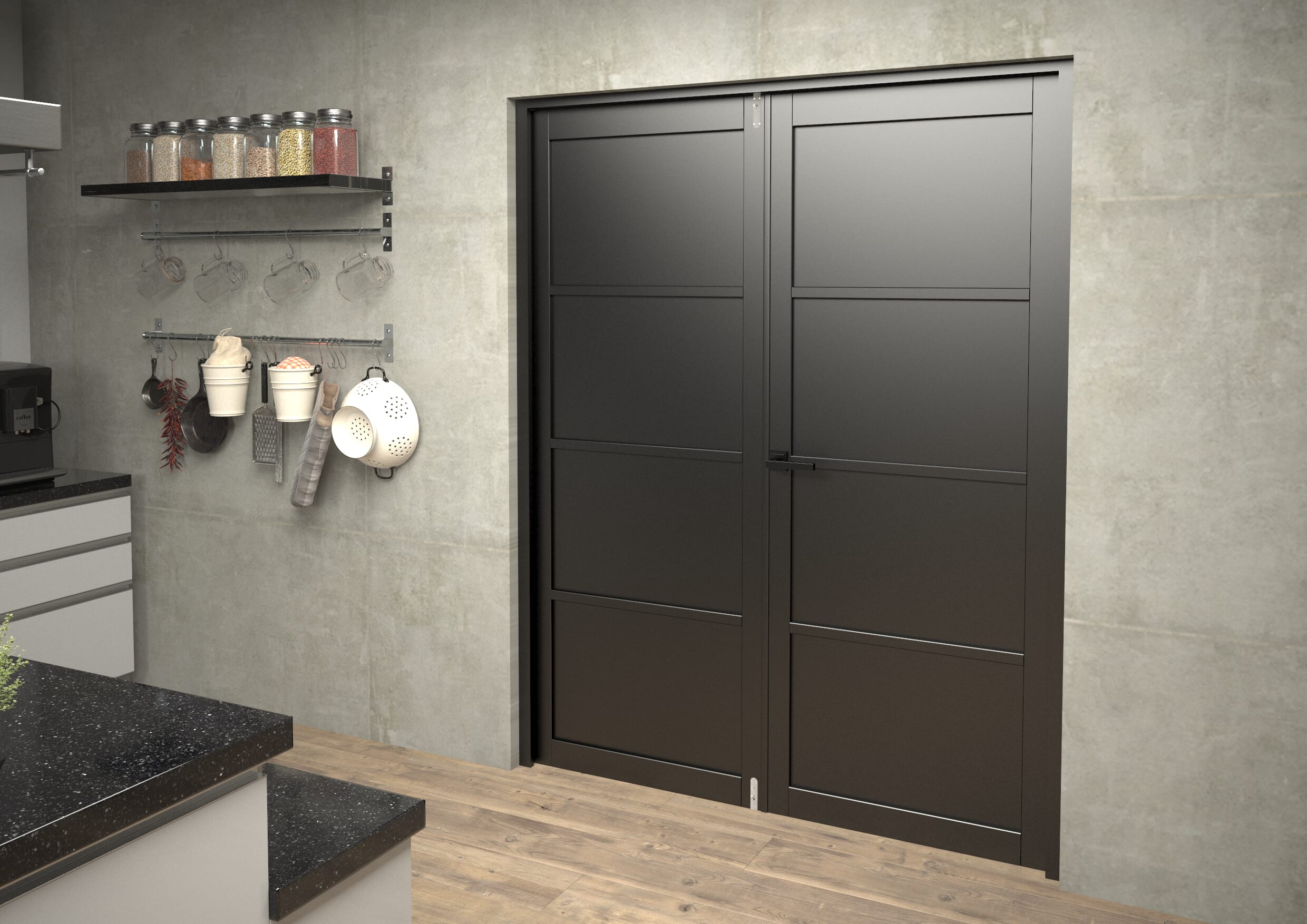 Black Kensington 4P French Door Set 1580mm(W) X 2021mm(H) At Vibrant Doors