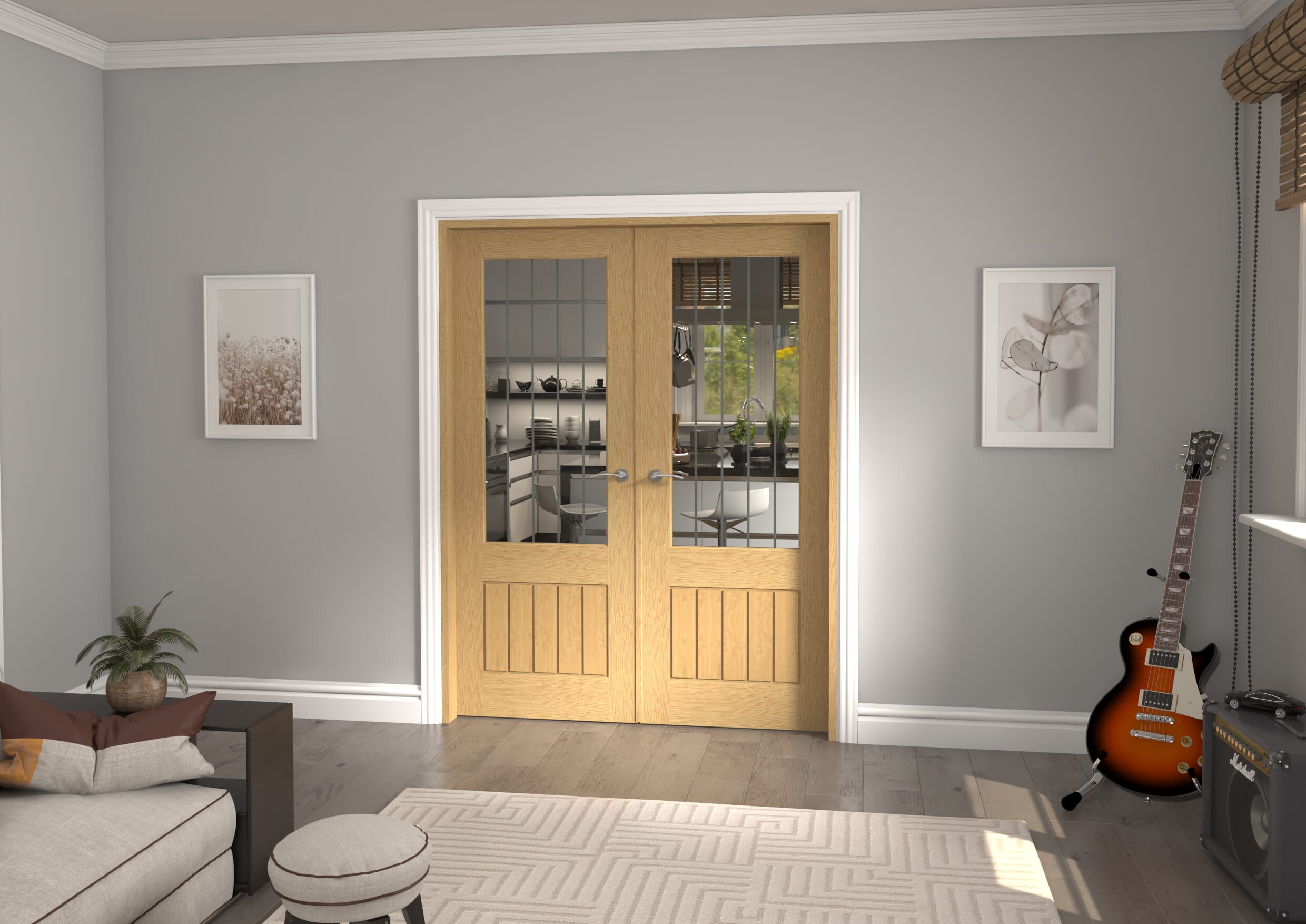 1580x2021x133mm Mexicano 2XG Glazed Oak Prefinished French Door Set at ...
