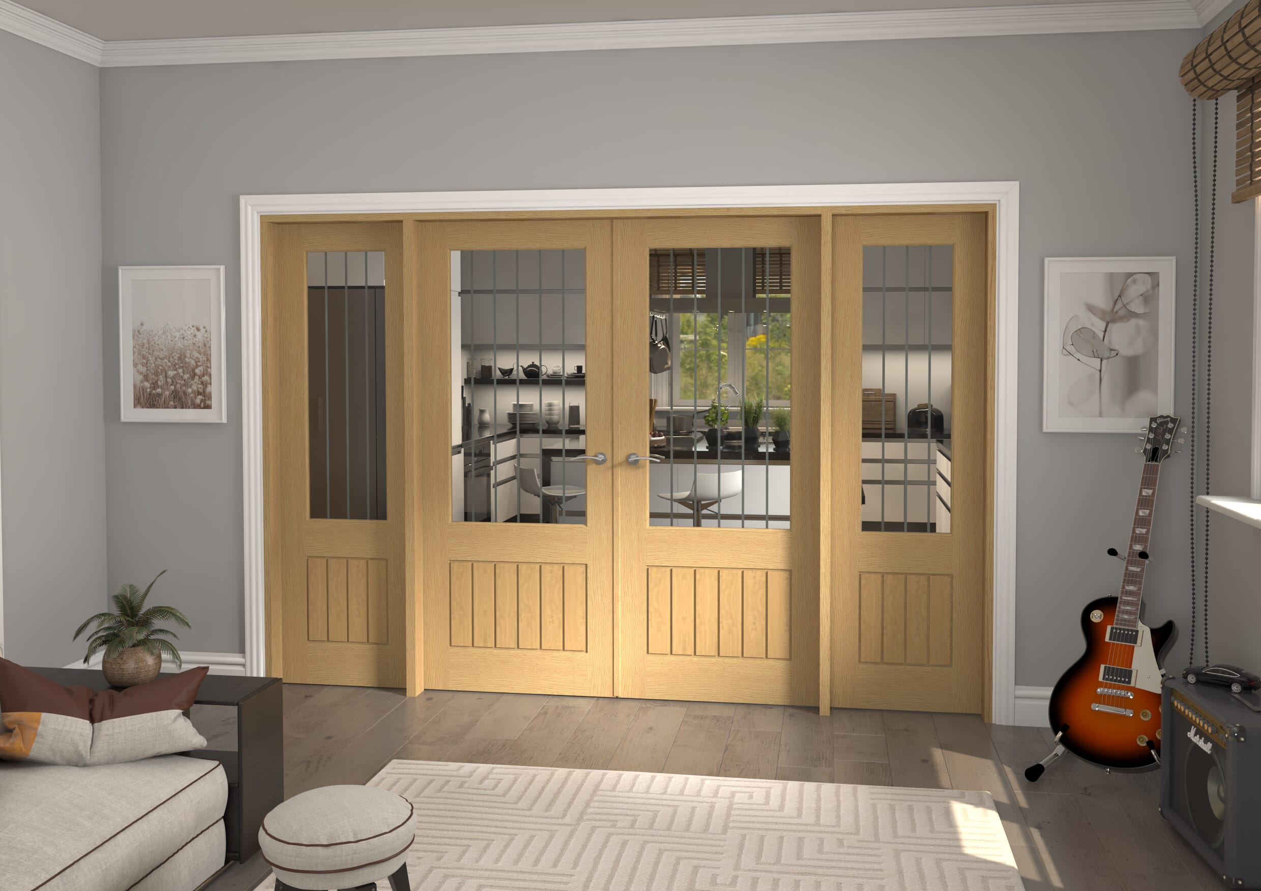 2988x2021x133mm Mexicano 2xg Glazed Oak Prefinished French Door Set At ...