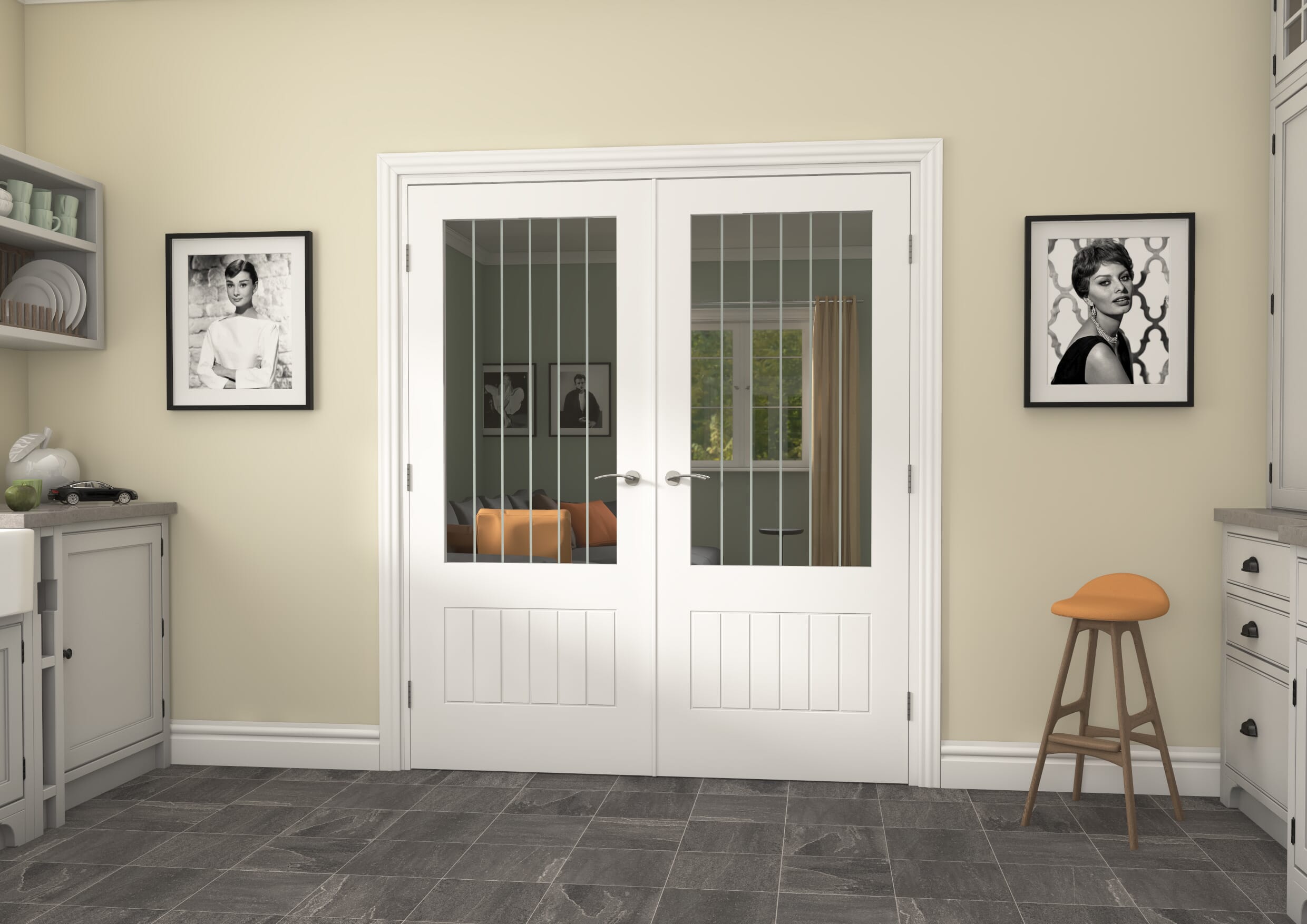 1732x2021x133mm Suffolk White 2XG Glazed French Door Set at Vibrant Doors