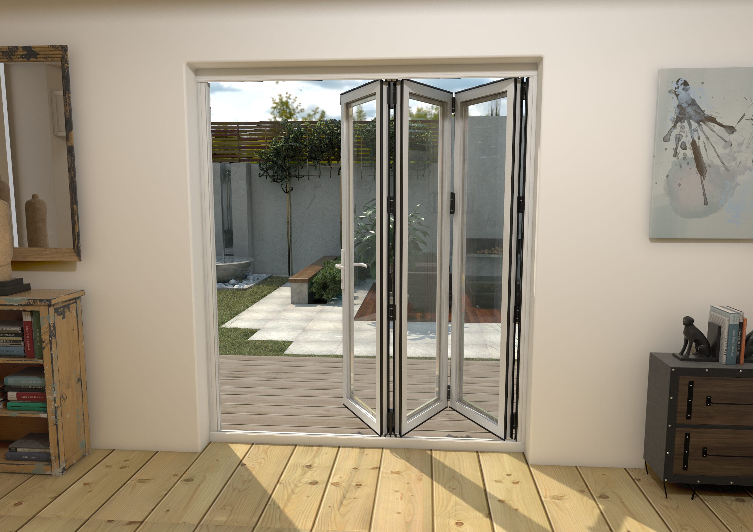 3000mm White Aluminium Bifold Doors - 3 Right Aluminium Bifold Door