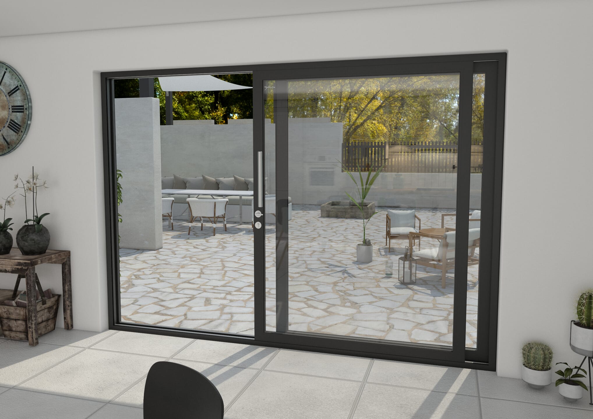Black Aluminium External Sliding Doors - Lh Sliding / Rh Fixed - 1490 X ...