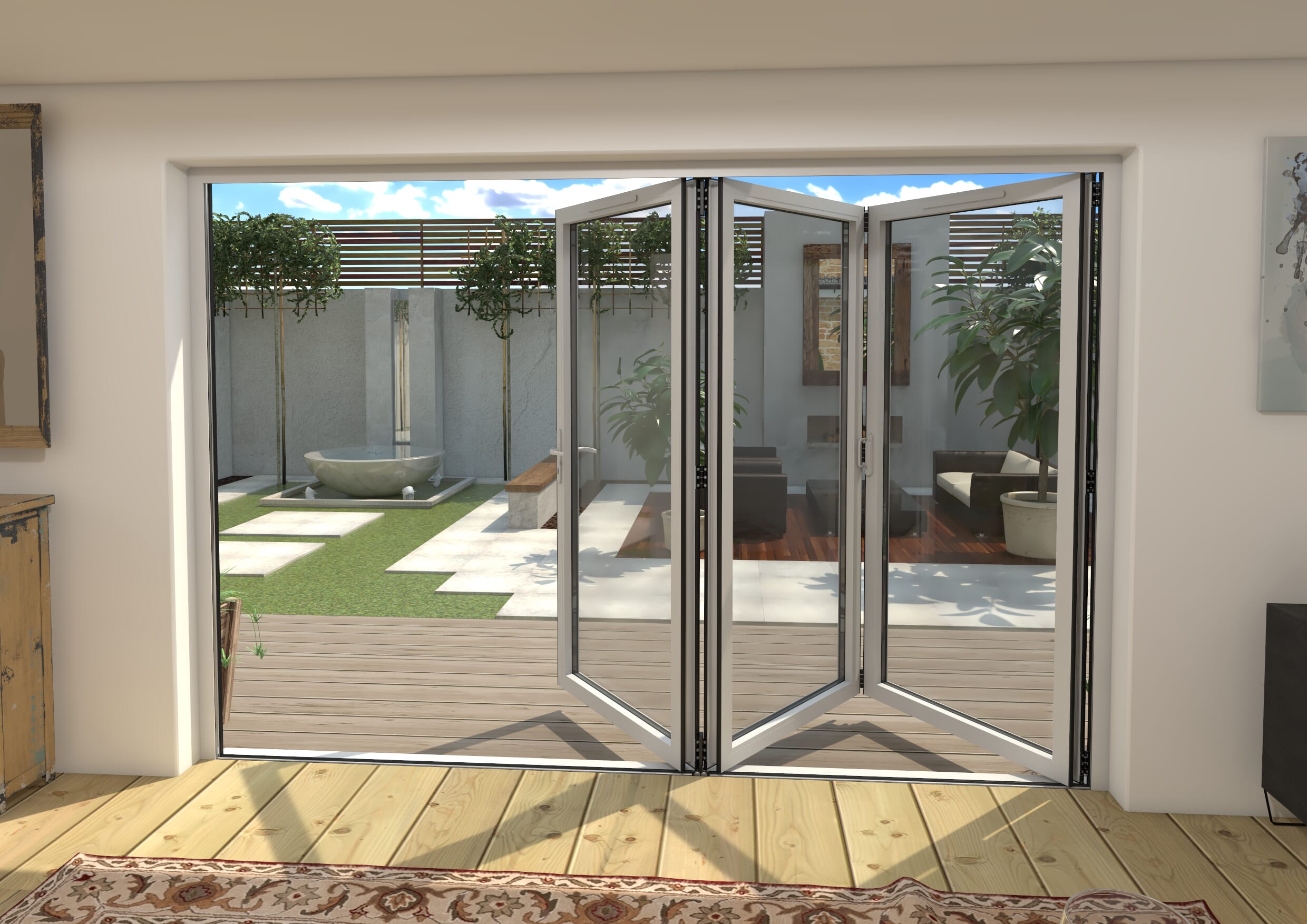 3000mm White Aluminium Bifold Doors - 3 Left Aluminium Bifold Door