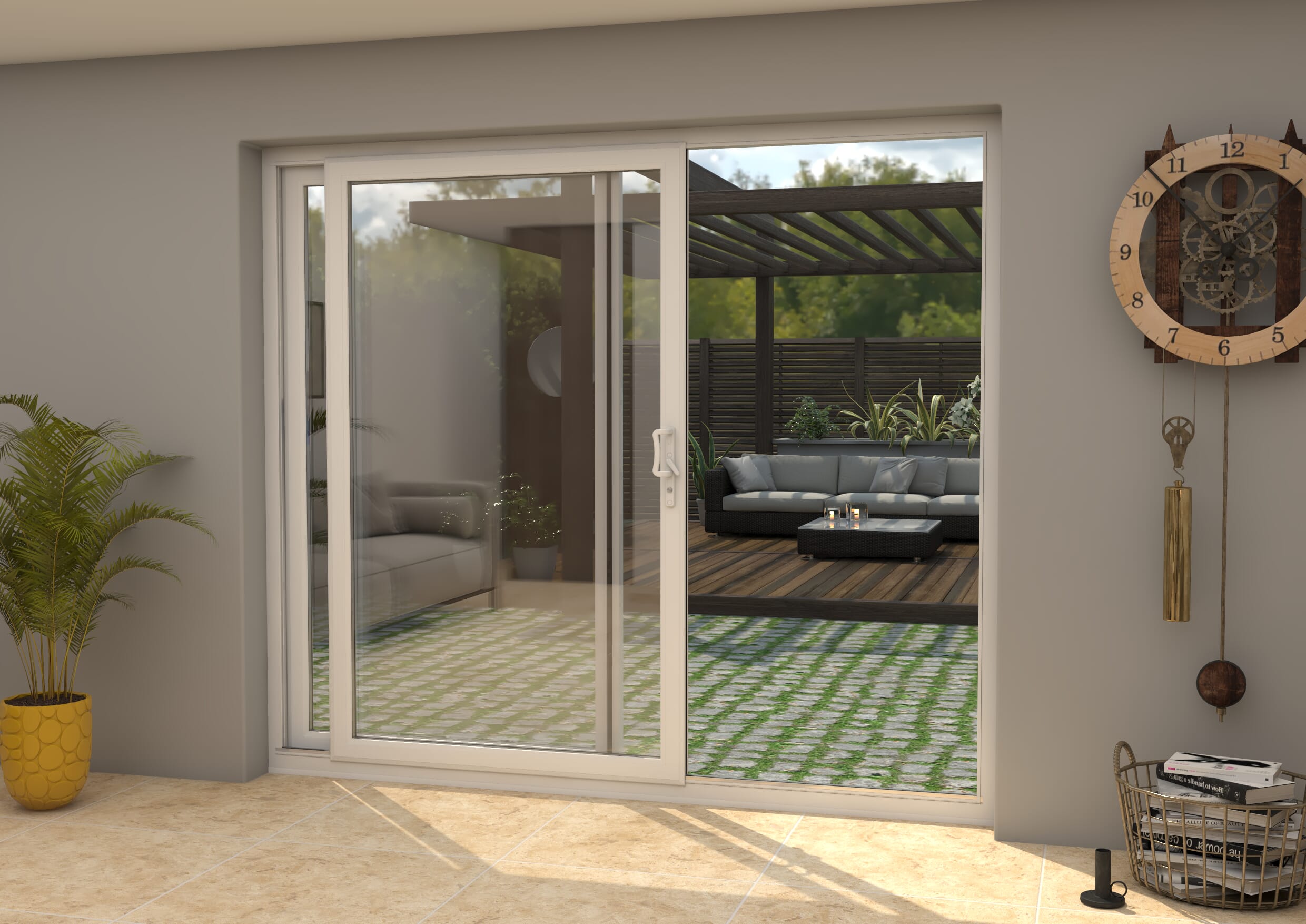 2400mm UPVC White Sliding Doors LH Sliding / RH Fixed at Vivid Doors