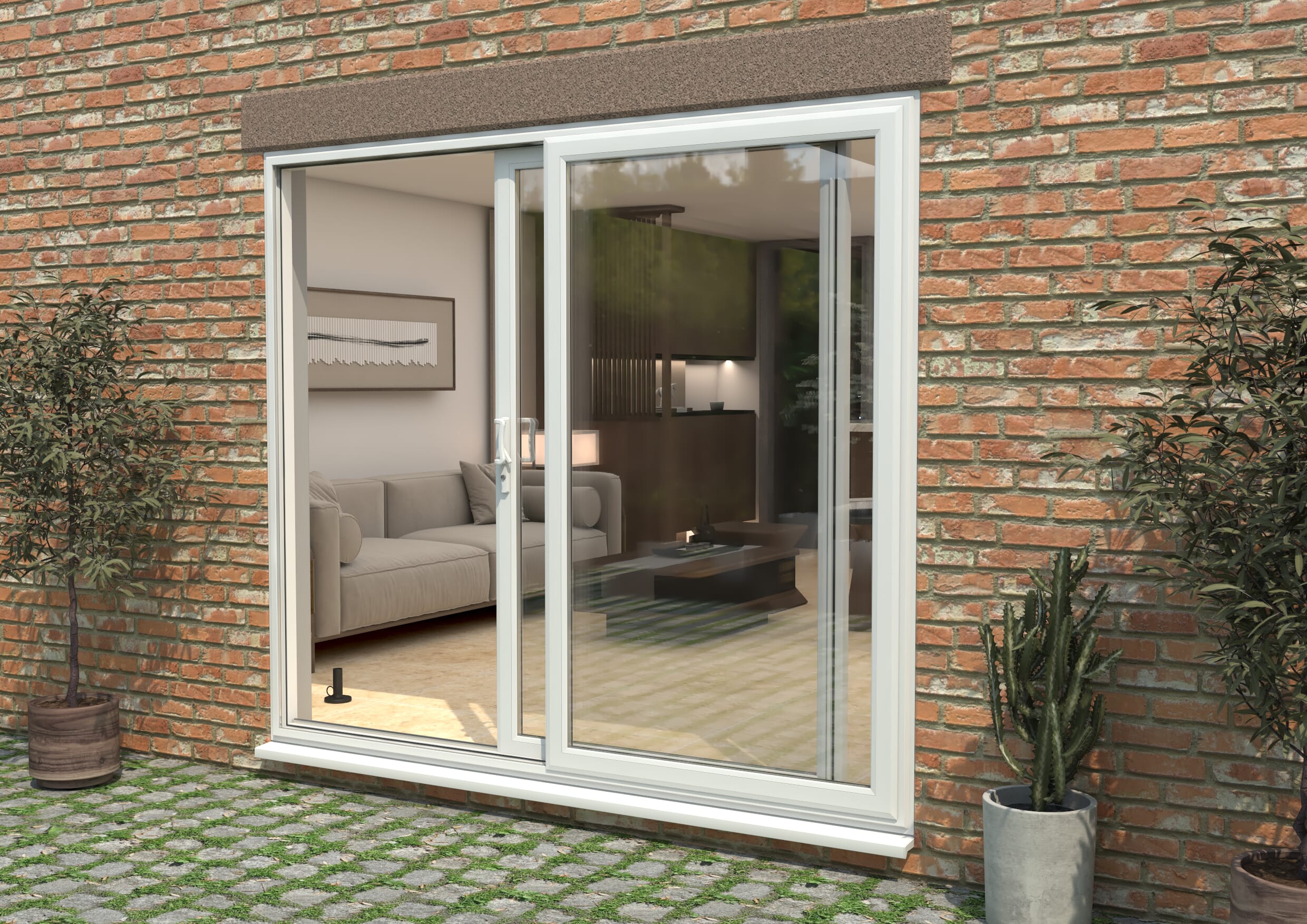 2400mm UPVC White Sliding Doors LH Sliding / RH Fixed at Vivid Doors