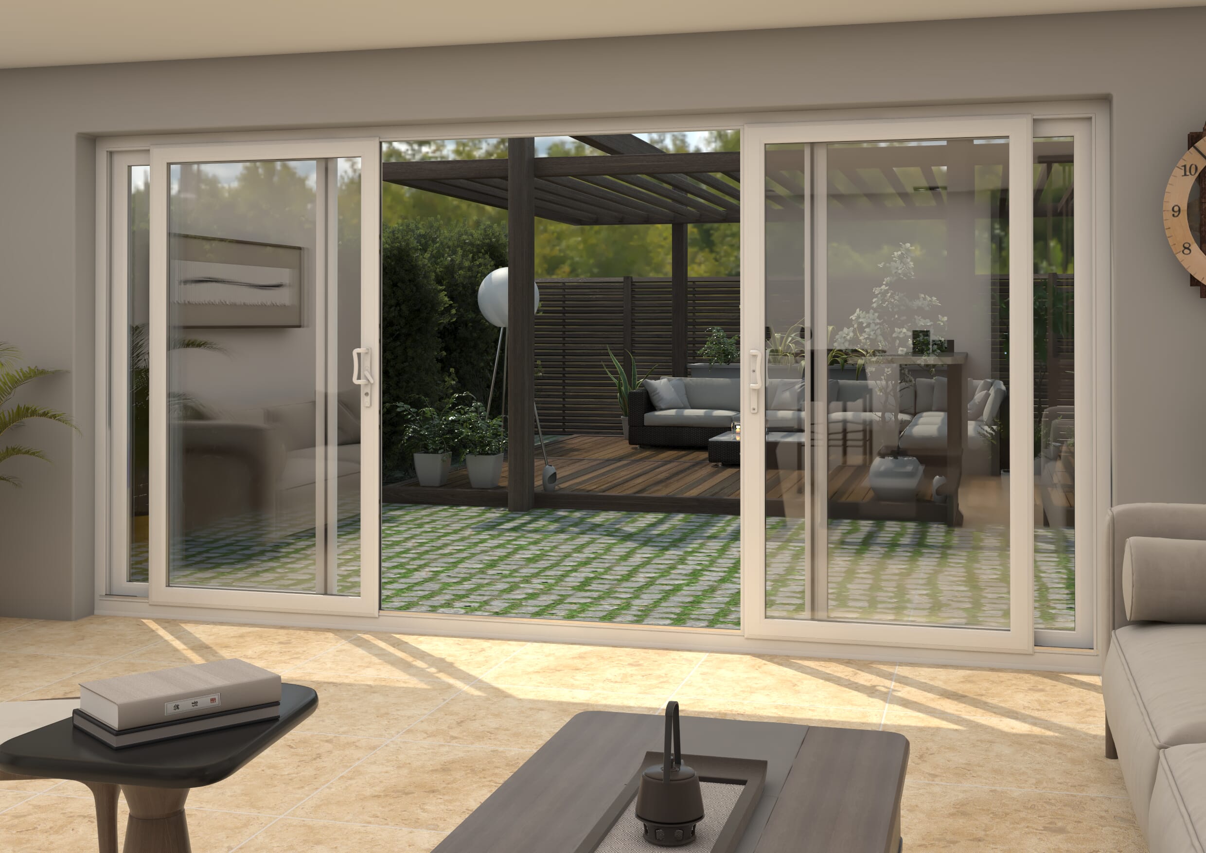 4200mm UPVC White Sliding Doors Fixed / Sliding / Sliding / Fixed at ...