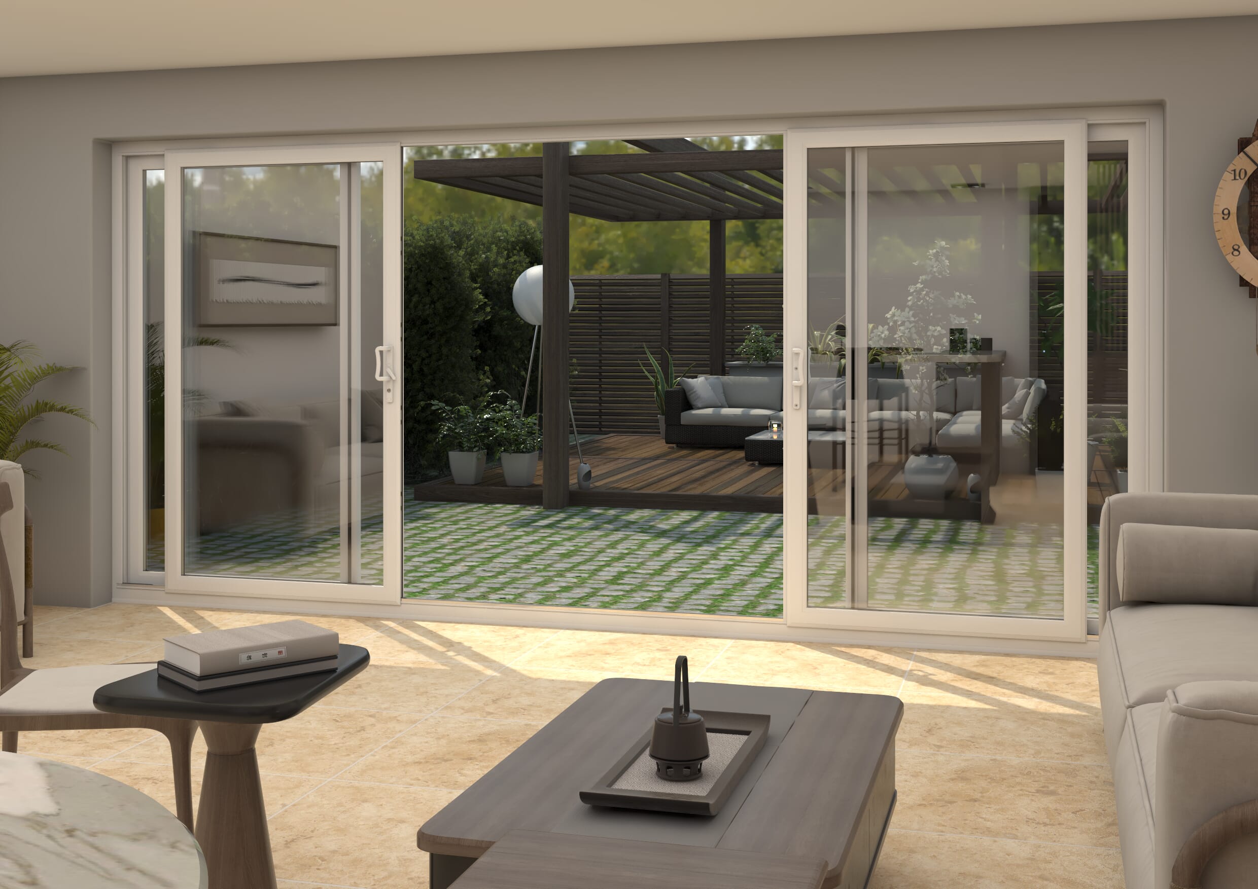 4500mm UPVC White Sliding Doors Fixed / Sliding / Sliding / Fixed at ...