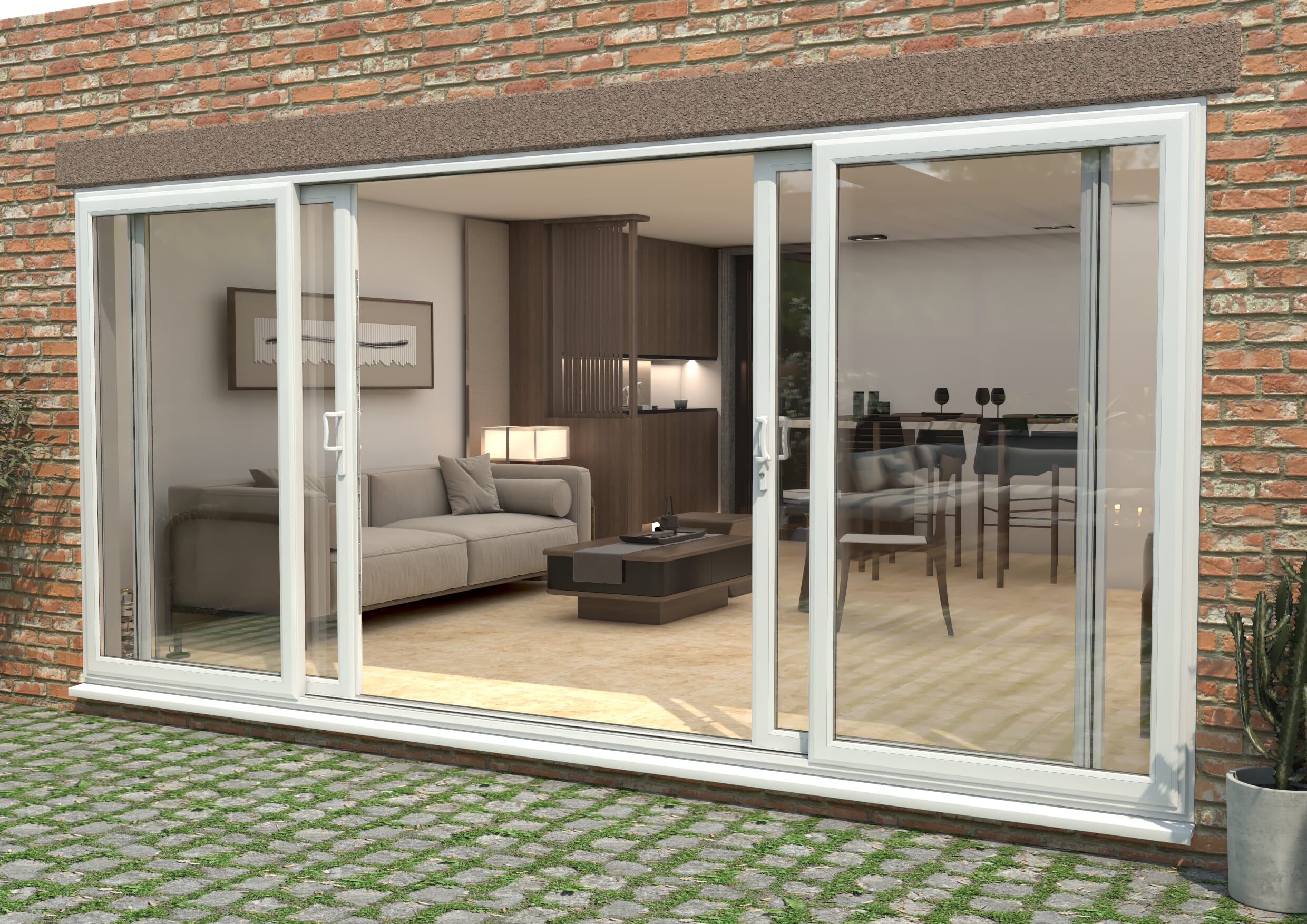 4500mm UPVC White Sliding Doors Fixed / Sliding / Sliding / Fixed at ...