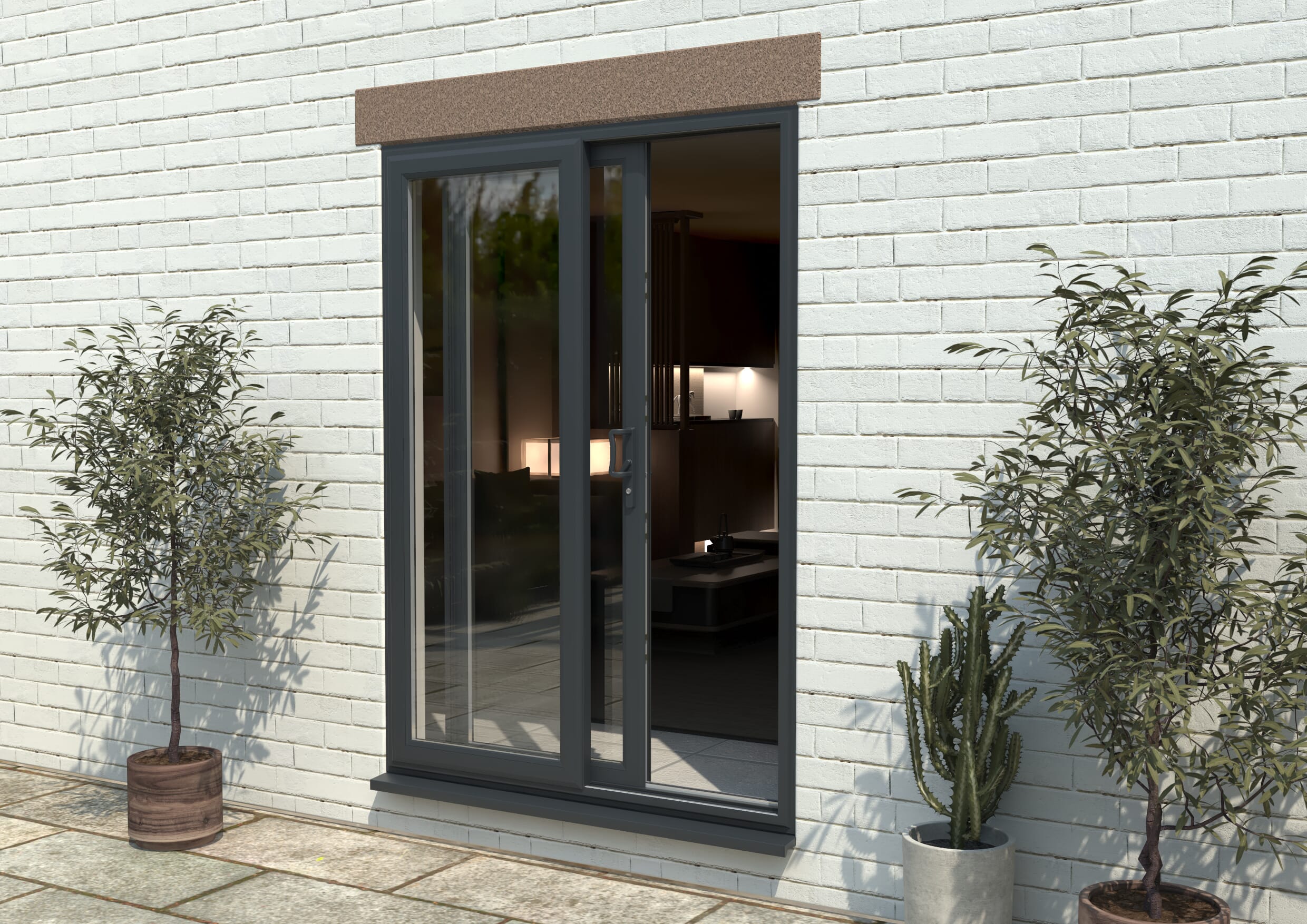 1500mm Upvc Anthracite Grey Sliding Doors Rh Sliding / Lh Fixed Bifold ...