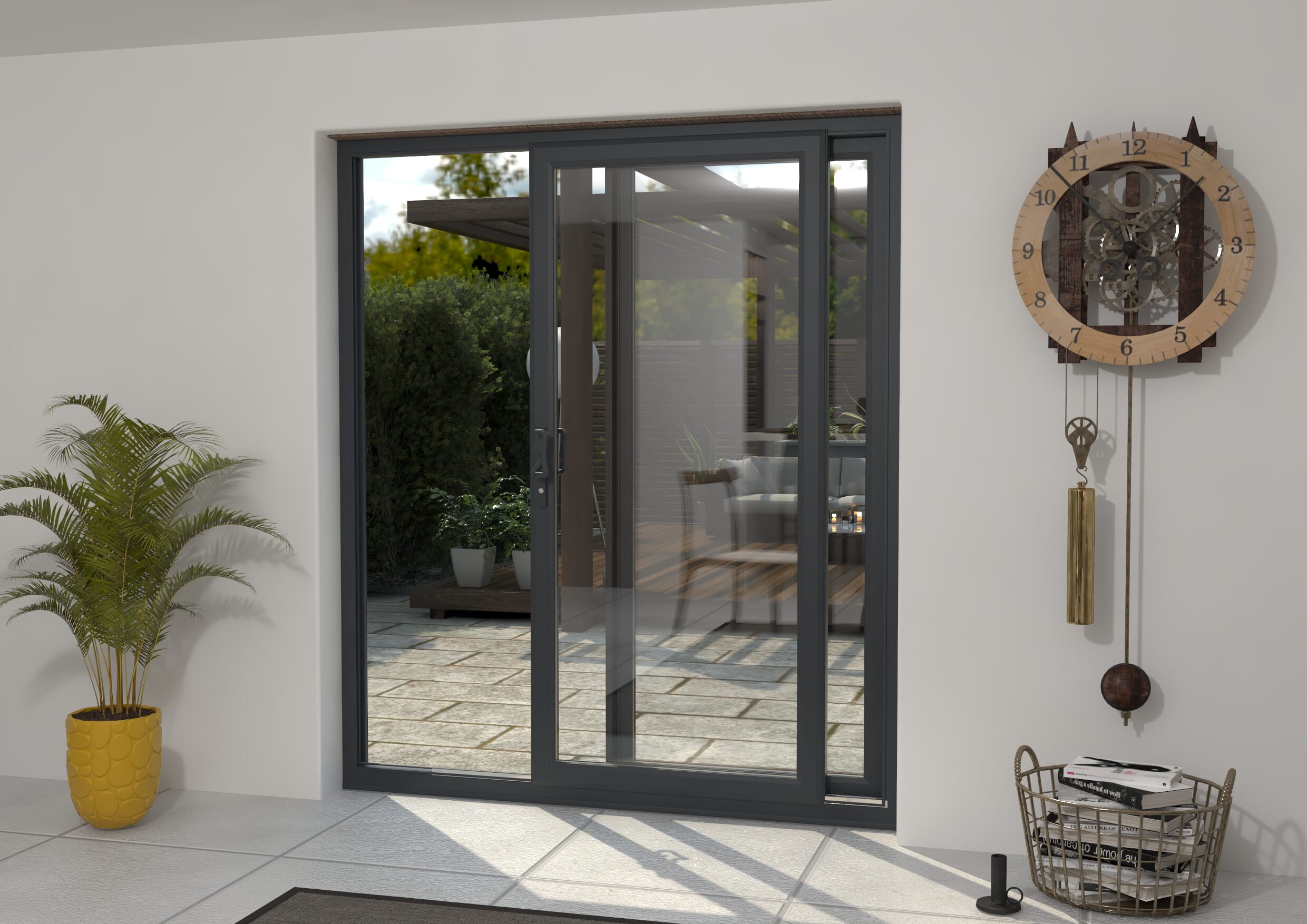 1800mm Upvc Anthracite Grey Sliding Doors Rh Sliding / Lh Fixed Bifold ...