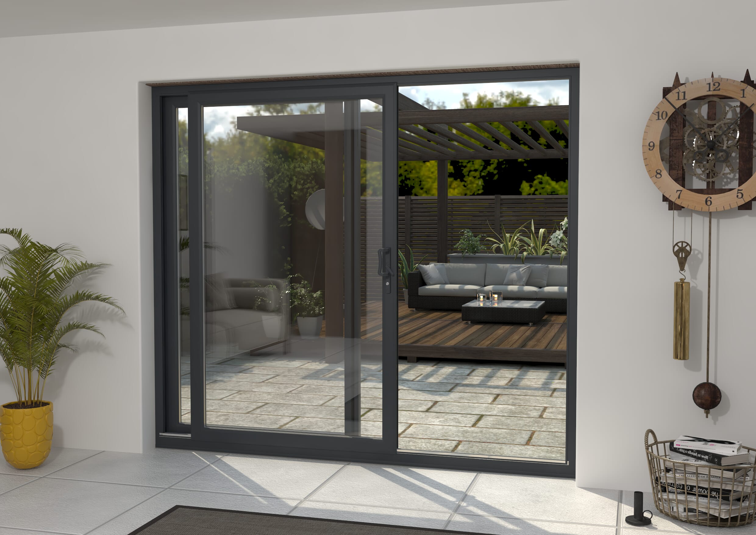 2400mm Upvc Anthracite Grey Sliding Doors Lh Sliding / Rh Fixed Bifold ...