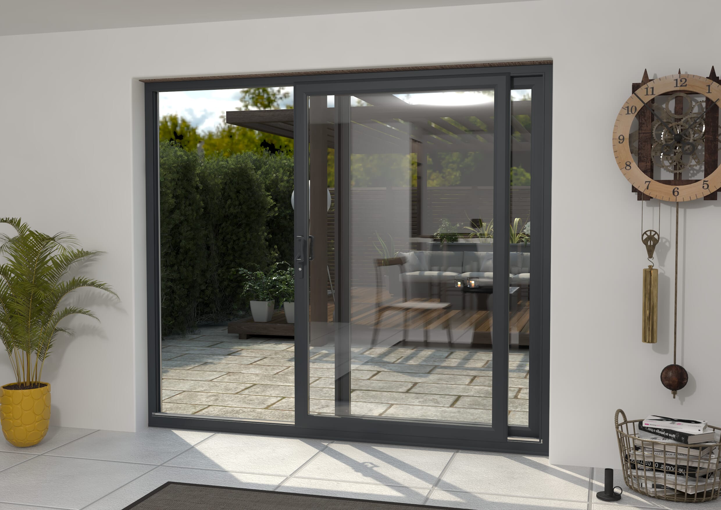 3000mm Upvc Anthracite Grey Sliding Doors Rh Sliding / Lh Fixed Bifold ...