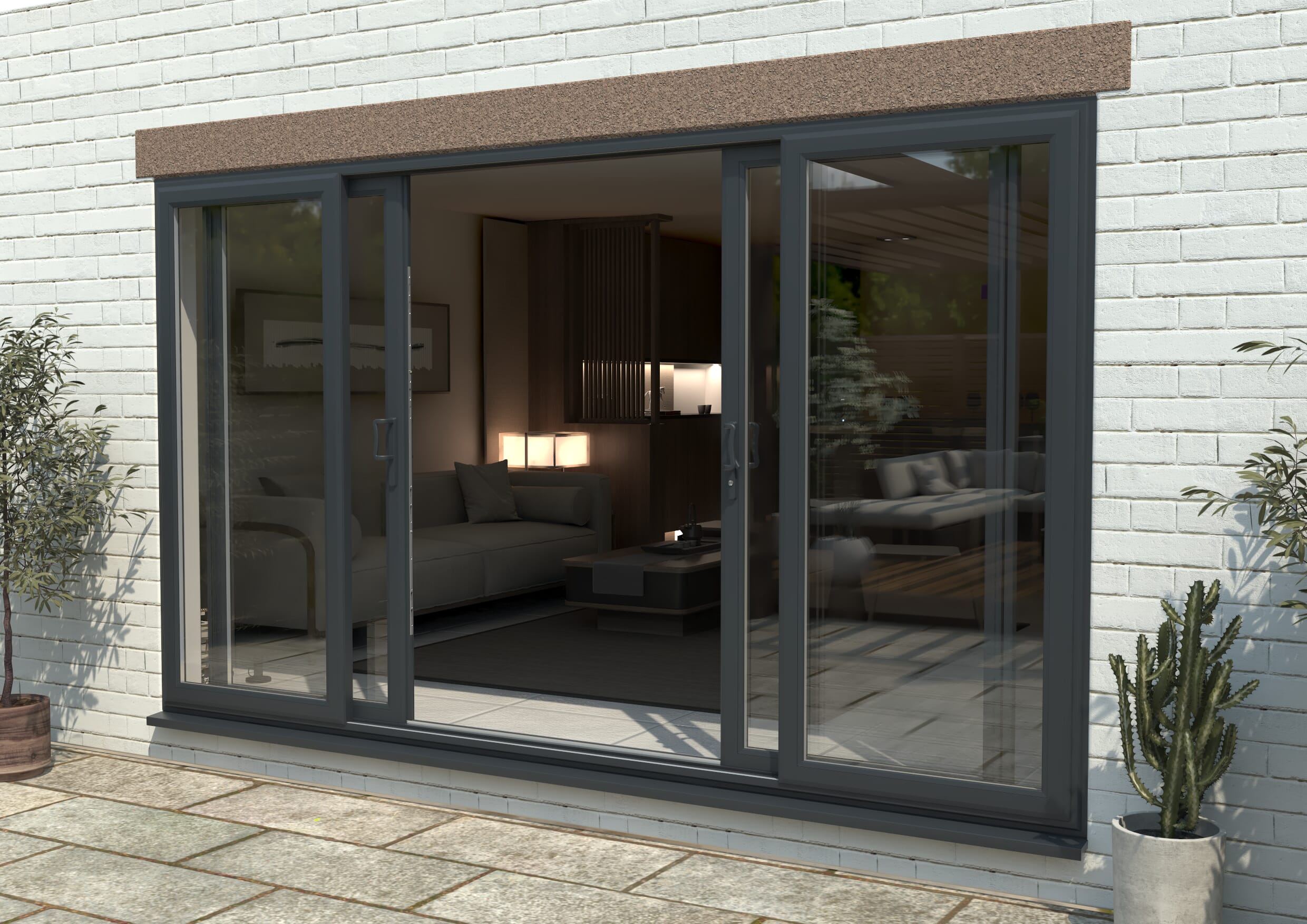 3600mm Upvc Anthracite Grey Sliding Doors Fixed / Sliding / Sliding ...