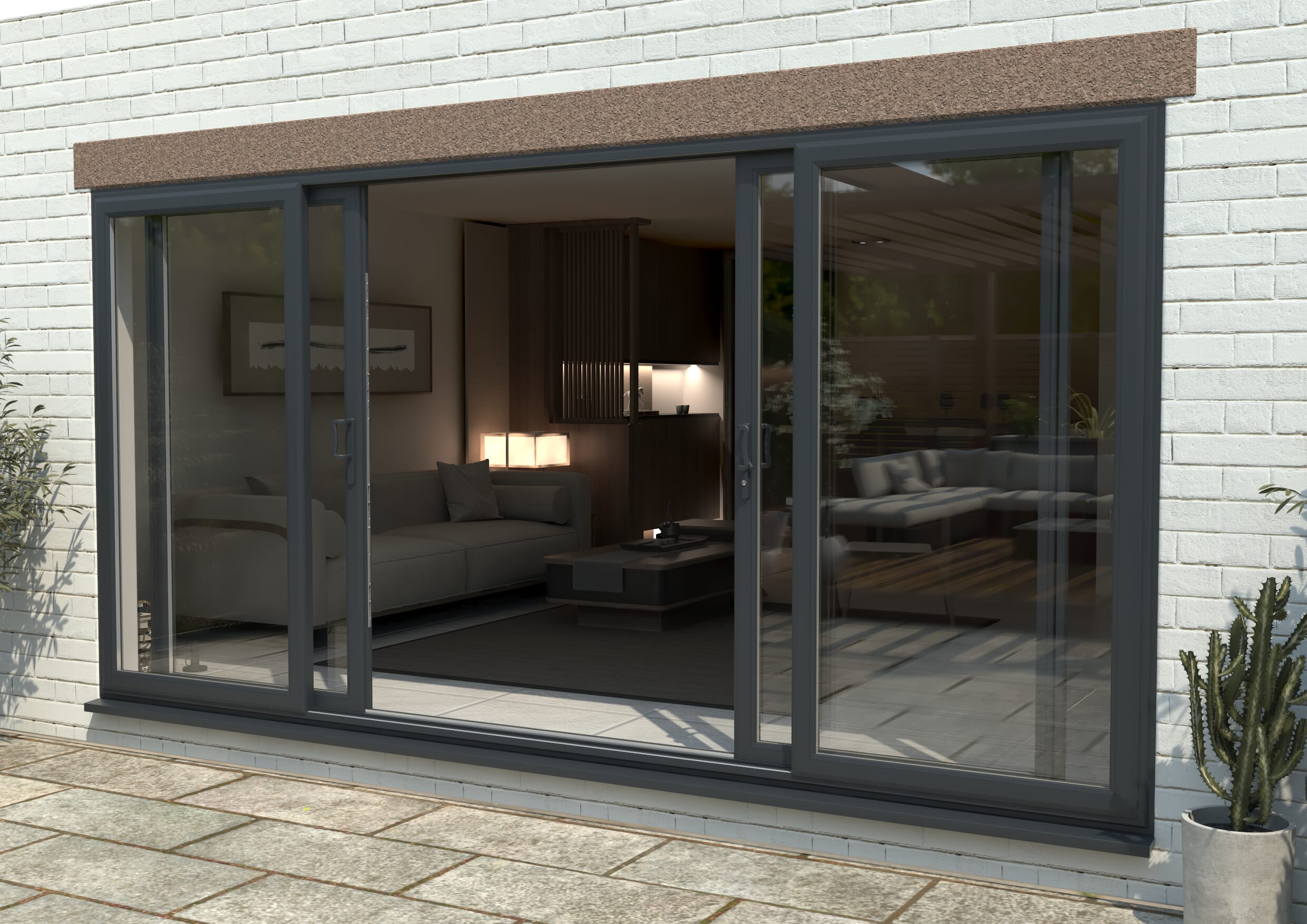 4200mm Upvc Anthracite Grey Sliding Doors Fixed / Sliding / Sliding ...